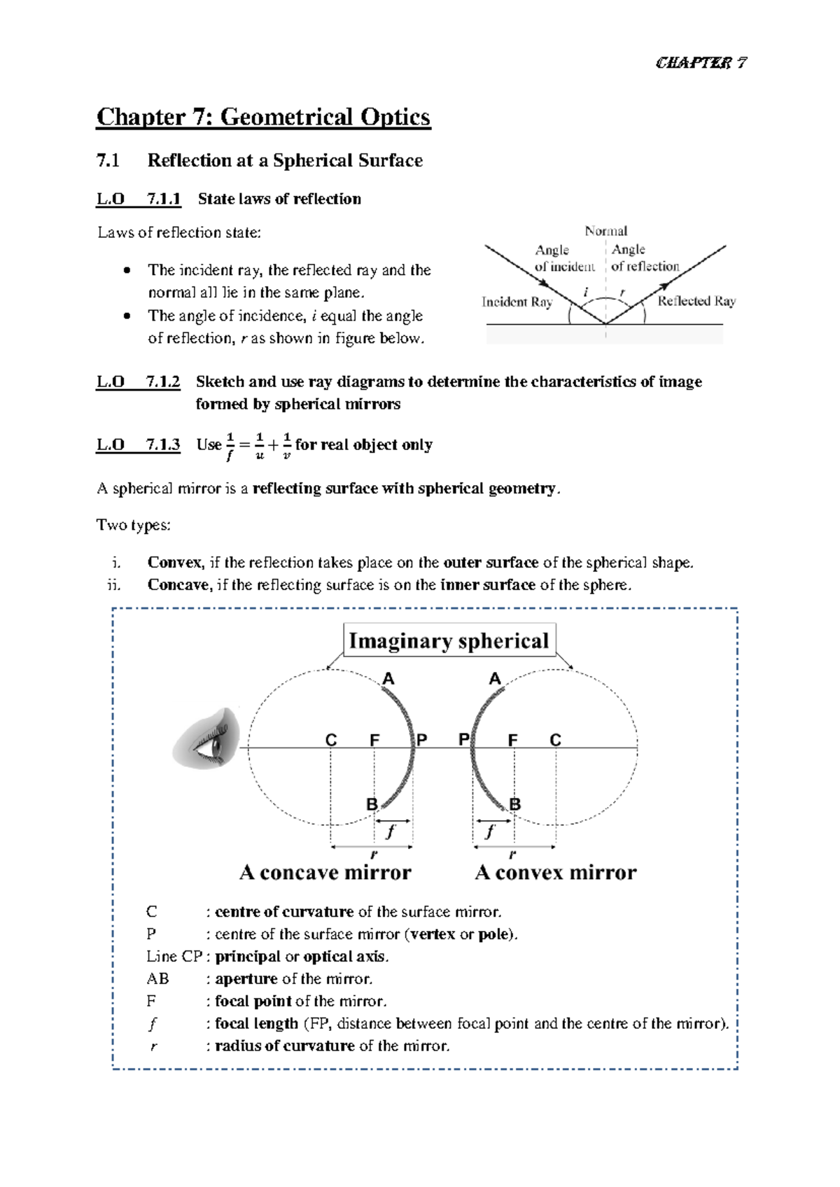 Chapter 7 - Summary Chemistry - Chapter 7: Geometrical Optics 7 ...