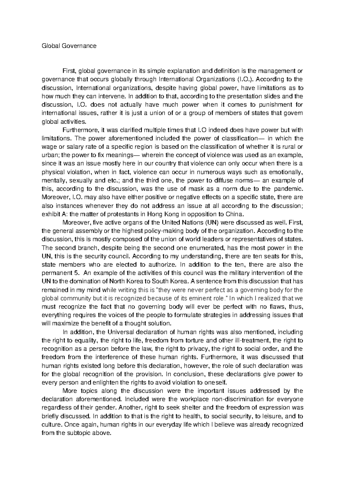 Global Governance Activity - Global Governance First, global governance ...