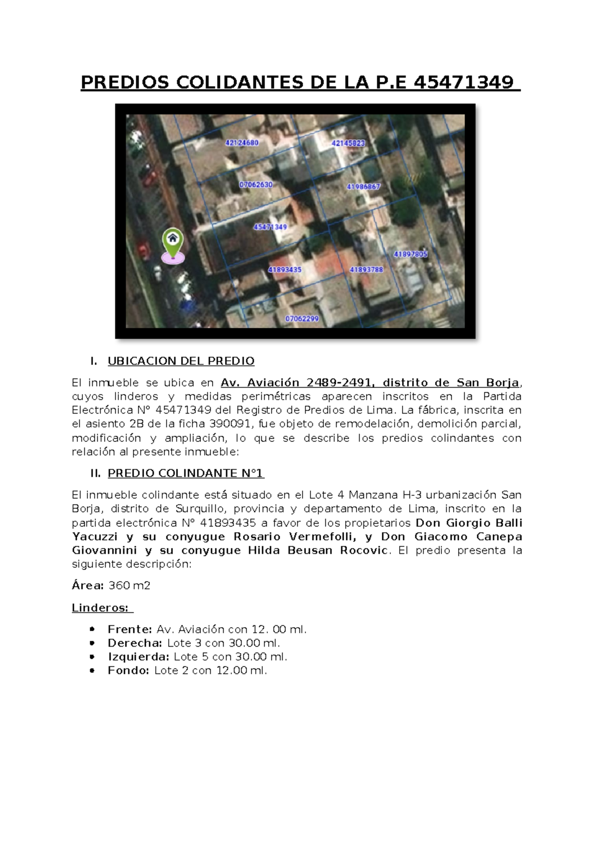 P.E 45471349 Colindantes - PREDIOS COLIDANTES DE LA P 45471349 I ...