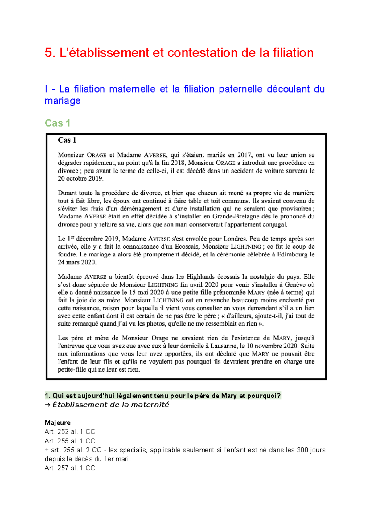 5 - établissement et contestation de la filiation - 5. L’établissement ...