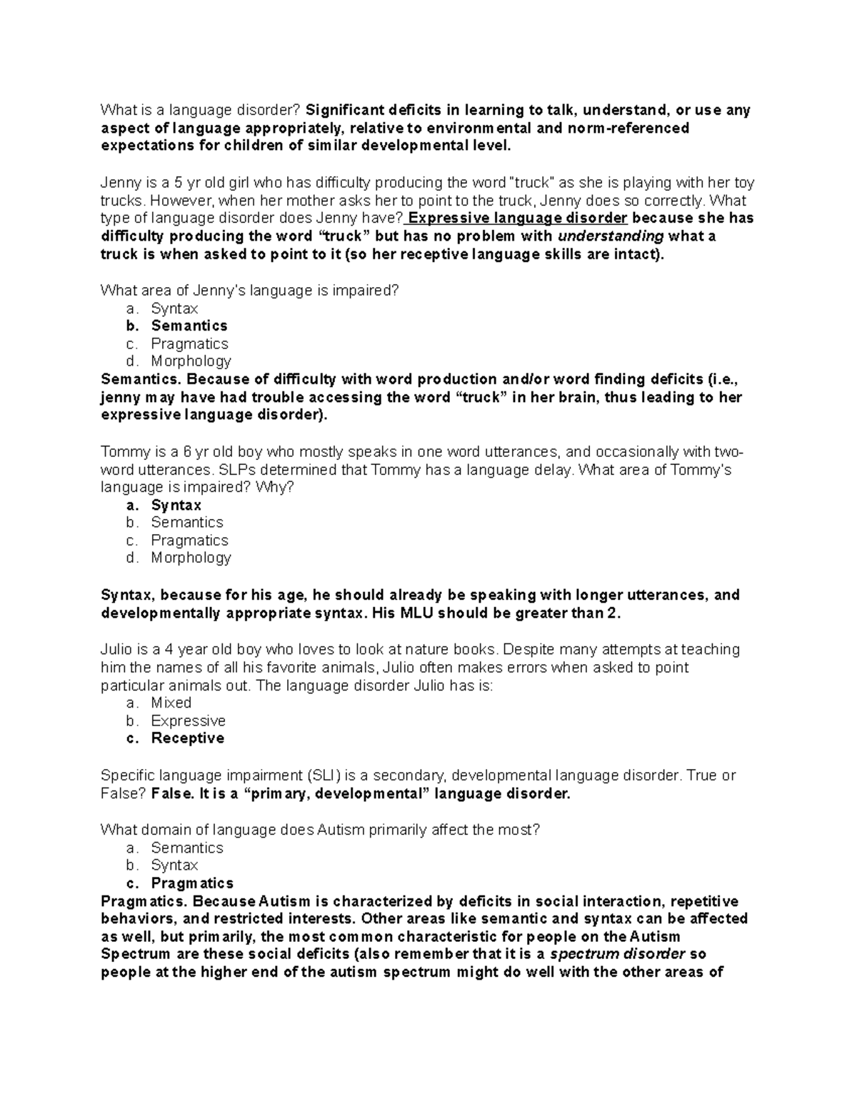 EXAM 2 CSD - What is a language disorder? Significant deficits in ...