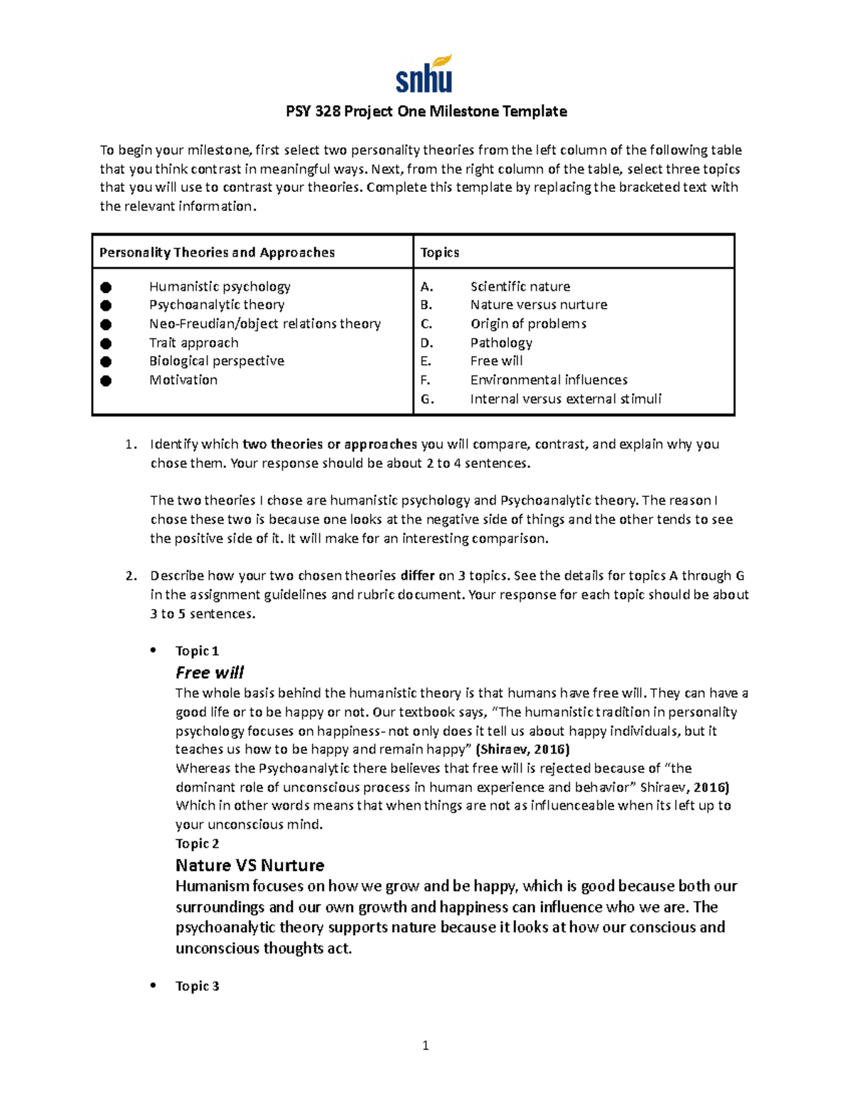 PSY 328 Project One Milestone - Next, from the right column of the ...