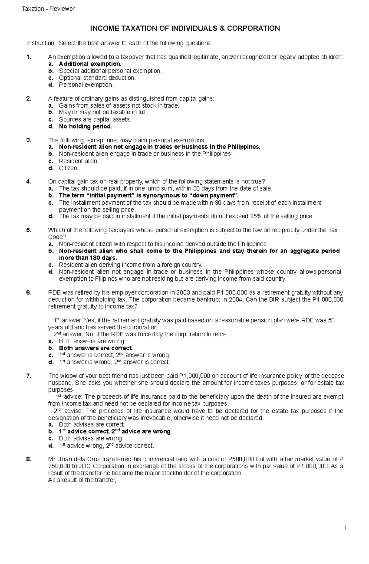 Taxation - other - INCOME TAXATION OF INDIVIDUALS & CORPORATION ...