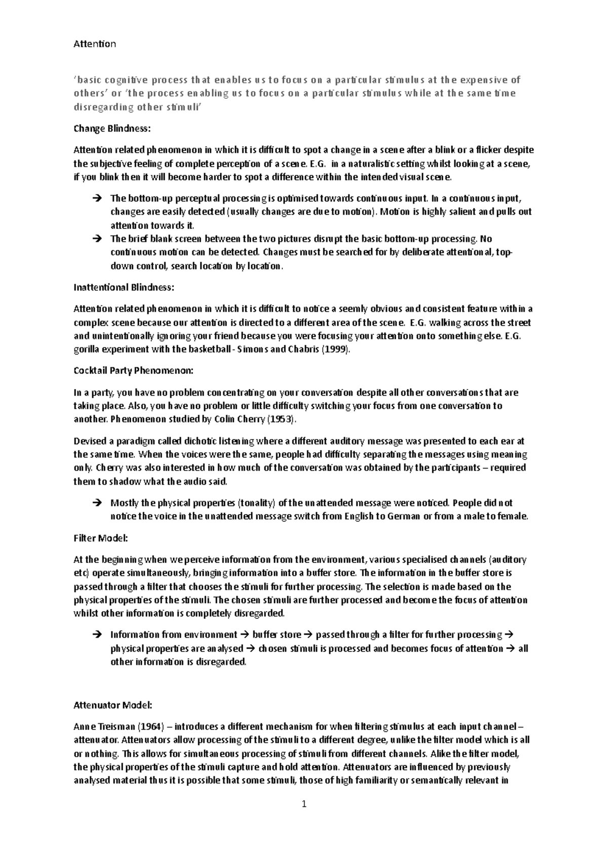 Cognition - Attention - Lecture notes 1 - Attention ‘b as ic co gn i ti ...