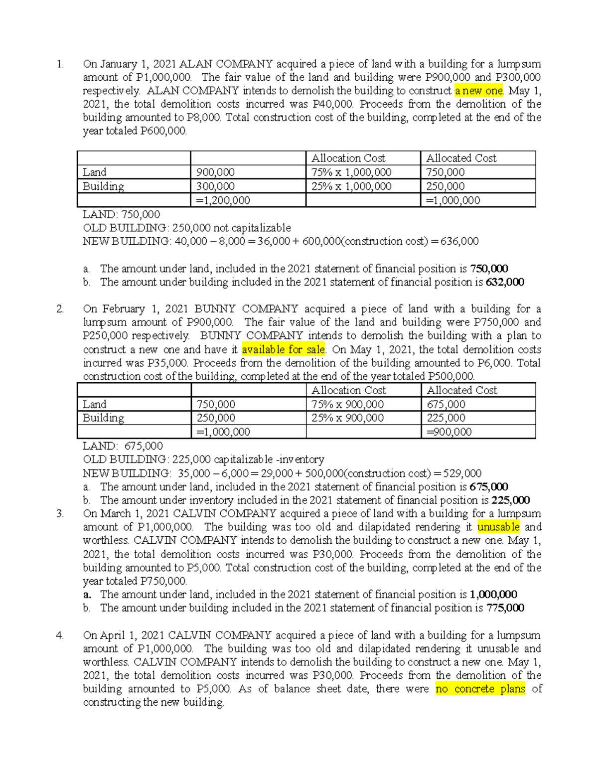 PPE Assignment Problems #2 - On January 1, 2021 ALAN COMPANY acquired a ...