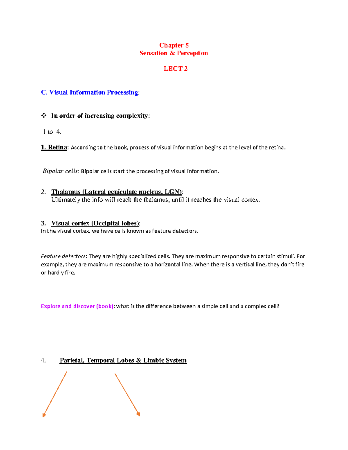 PSY1101-BPs CH 5 LECT 2 - With Najwa Haddad - Chapter 5 Sensation & Perception LECT 2 C. Visual ...