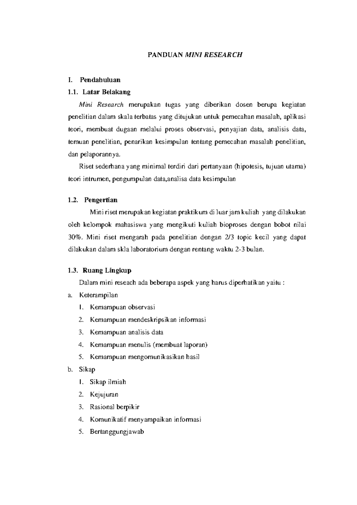 Panduan MINI Riset utk mhsw - PANDUAN MINI RESEARCH I. Pendahuluan ...