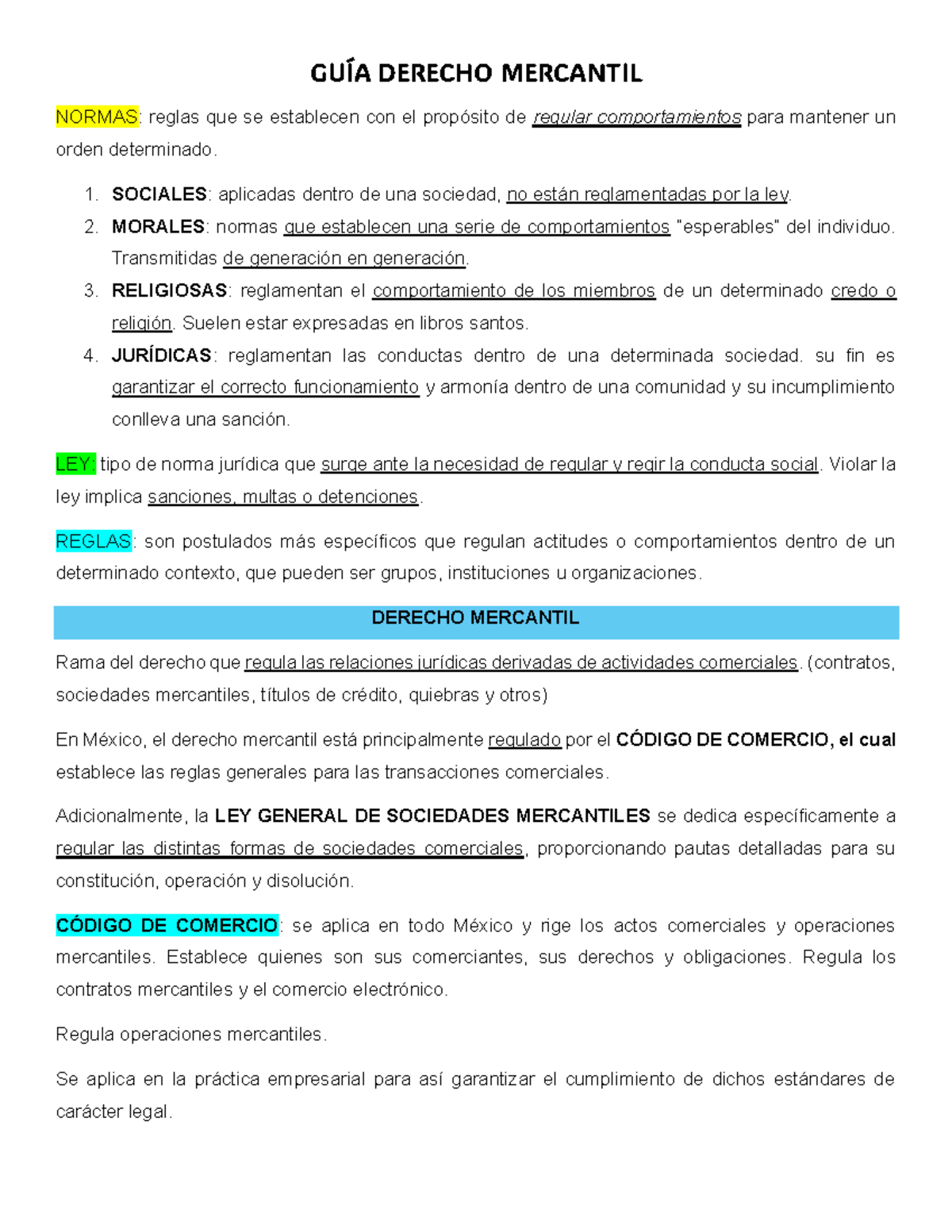 GUÍA Derecho Mercantil - GUÍA DERECHO MERCANTIL NORMAS: reglas que se establecen con el ...