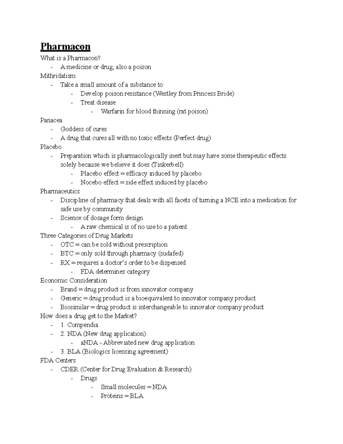 Pharmaceutics Final Review - Pharmacon What is a Pharmacon? - A ...