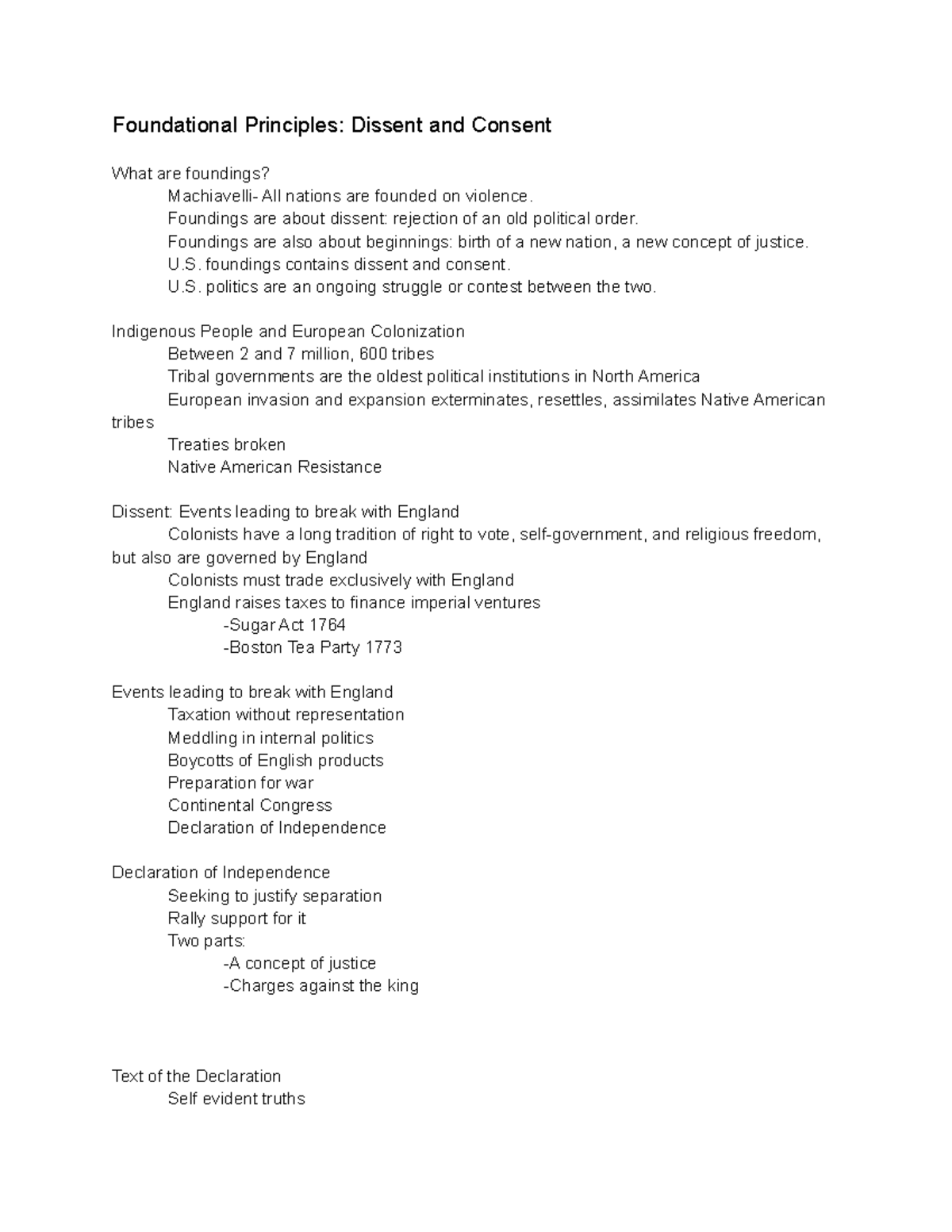 Pols 1010 9 6 18 - Lecture notes Exam 1 - Foundational Principles ...