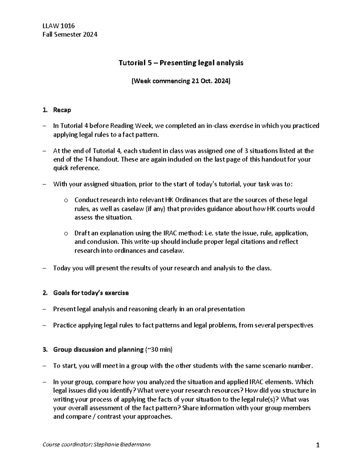 Tutorial 5 student handout - LLAW 1016 Fall Semester 2024 Course ...