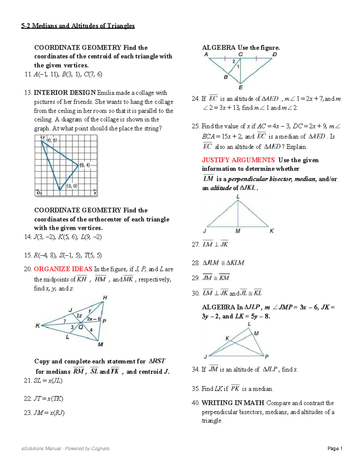 5 2 Medians and Altitudes of Triangles - COORDINATE GEOMETRY Find the ...