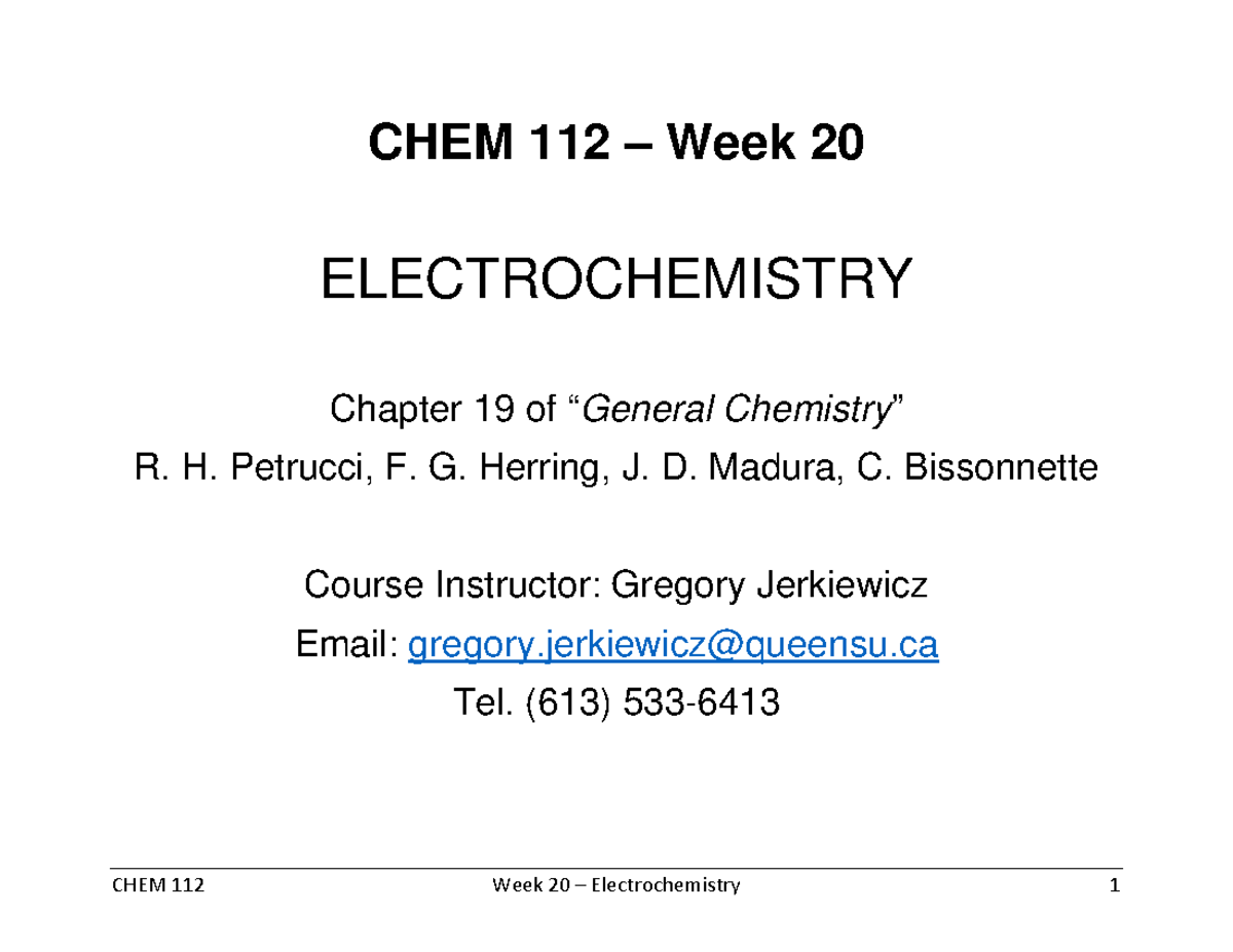 CHEM 112 - Lecture Notes 2 Week 20 - CHEM 112 – Week 20 ...