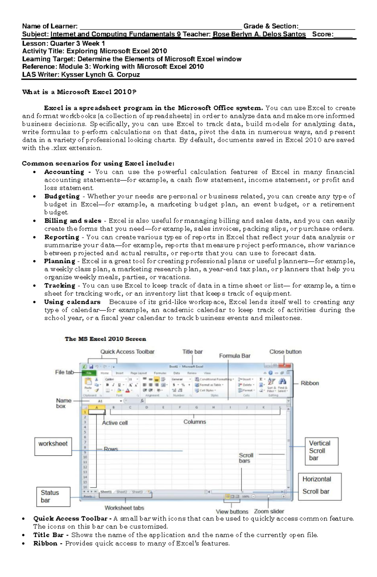 ICF9-LAS-Q3W1 - ICF - Name of Learner ...