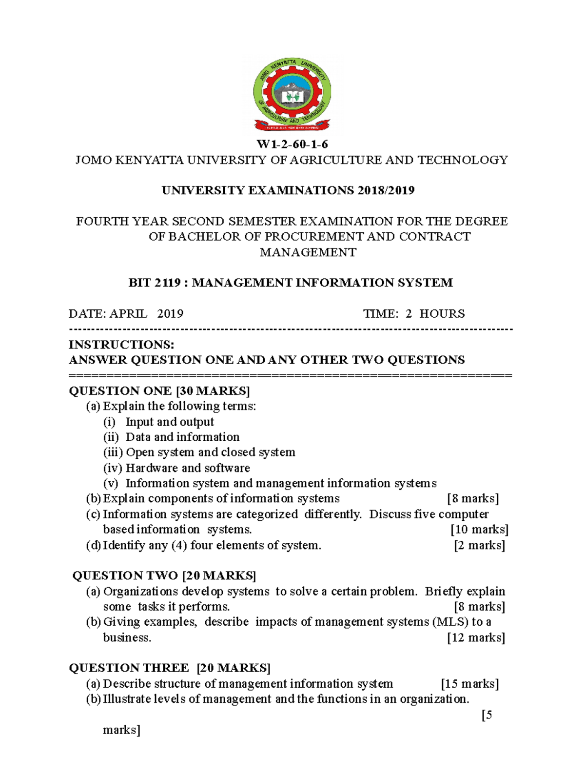 Procurement questions papers - W1-2-60-1- JOMO KENYATTA UNIVERSITY OF ...