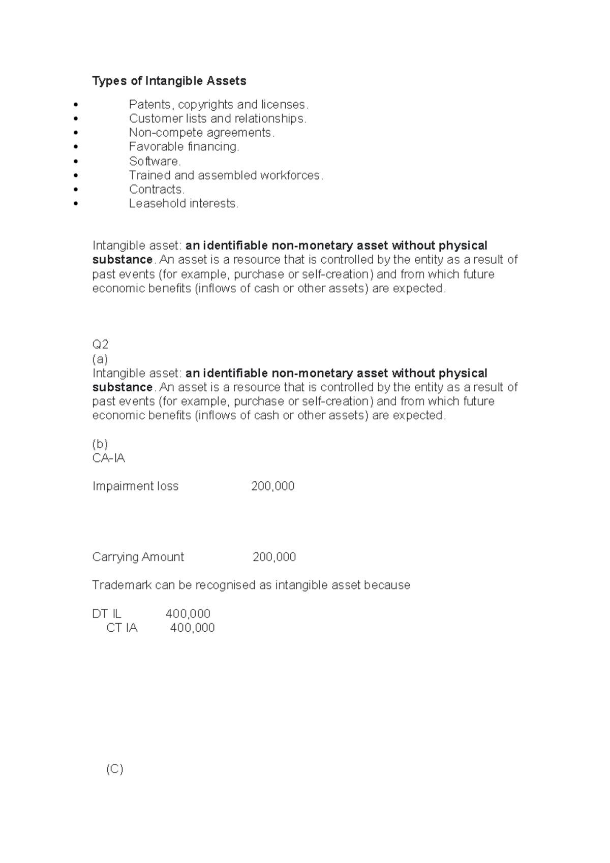 Intangible assets - Lecture notes 1 - Types of Intangible Assets ...