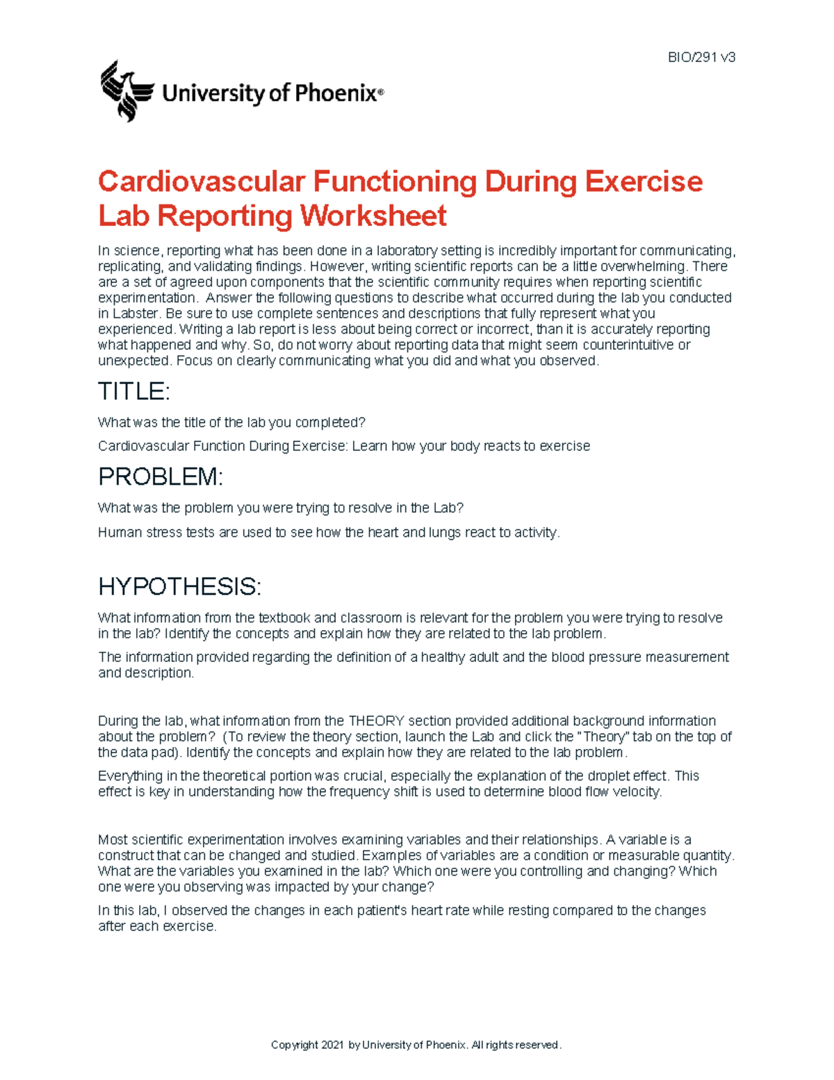 Cardio+lab+report - lab report - BIO/291 v Cardiovascular Functioning ...