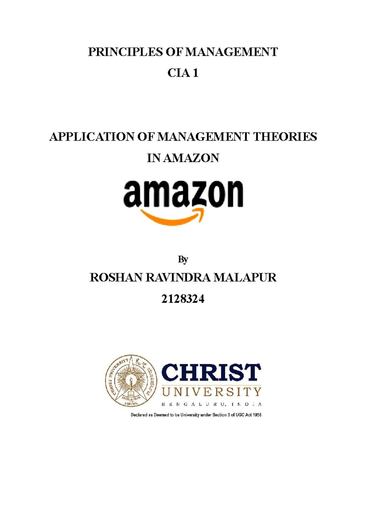 2128324 POM CIA 1 - CIA - PRINCIPLES OF MANAGEMENT CIA 1 APPLICATION OF ...