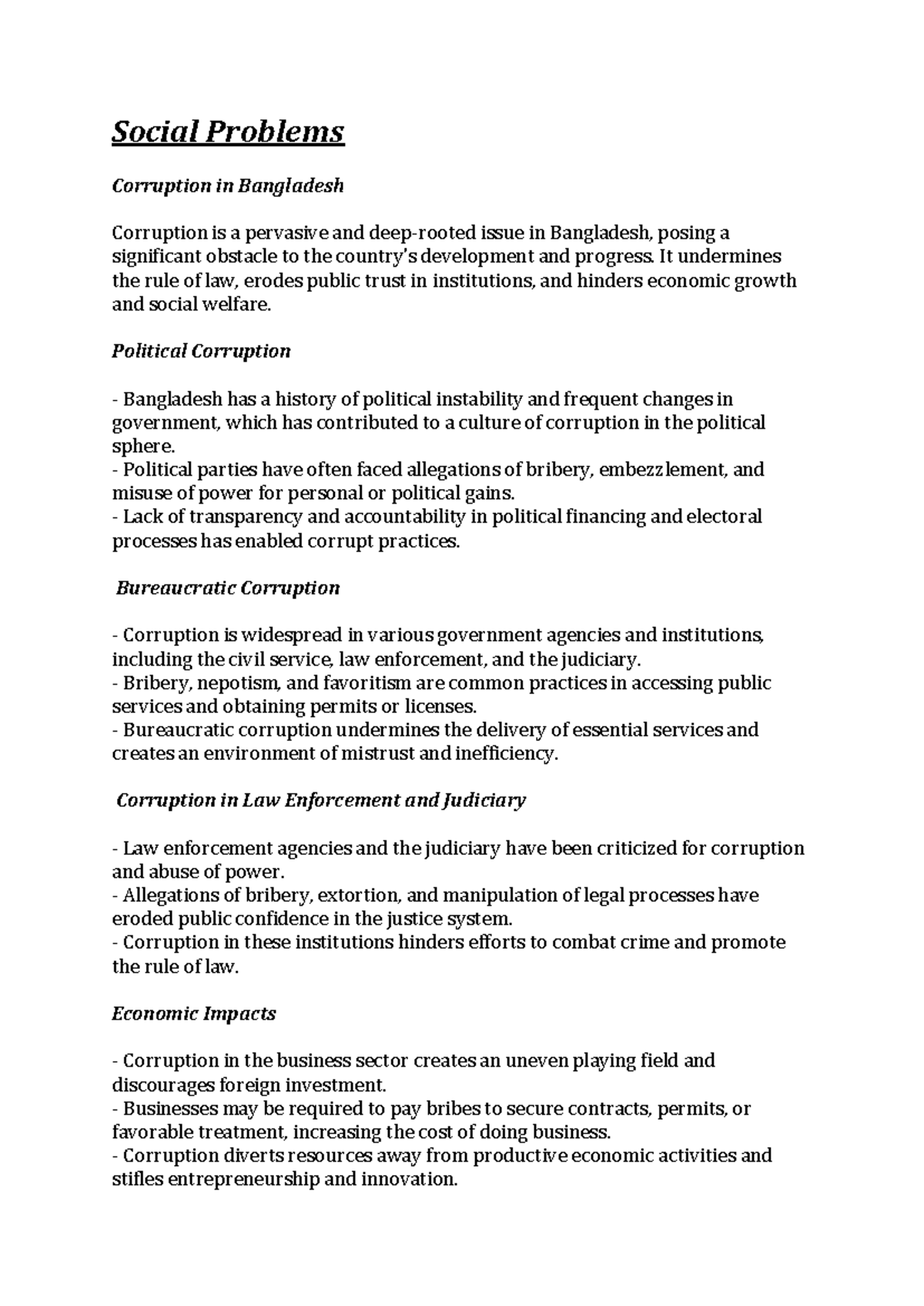 Social Problems - Social Problems Corruption in Bangladesh Corruption ...