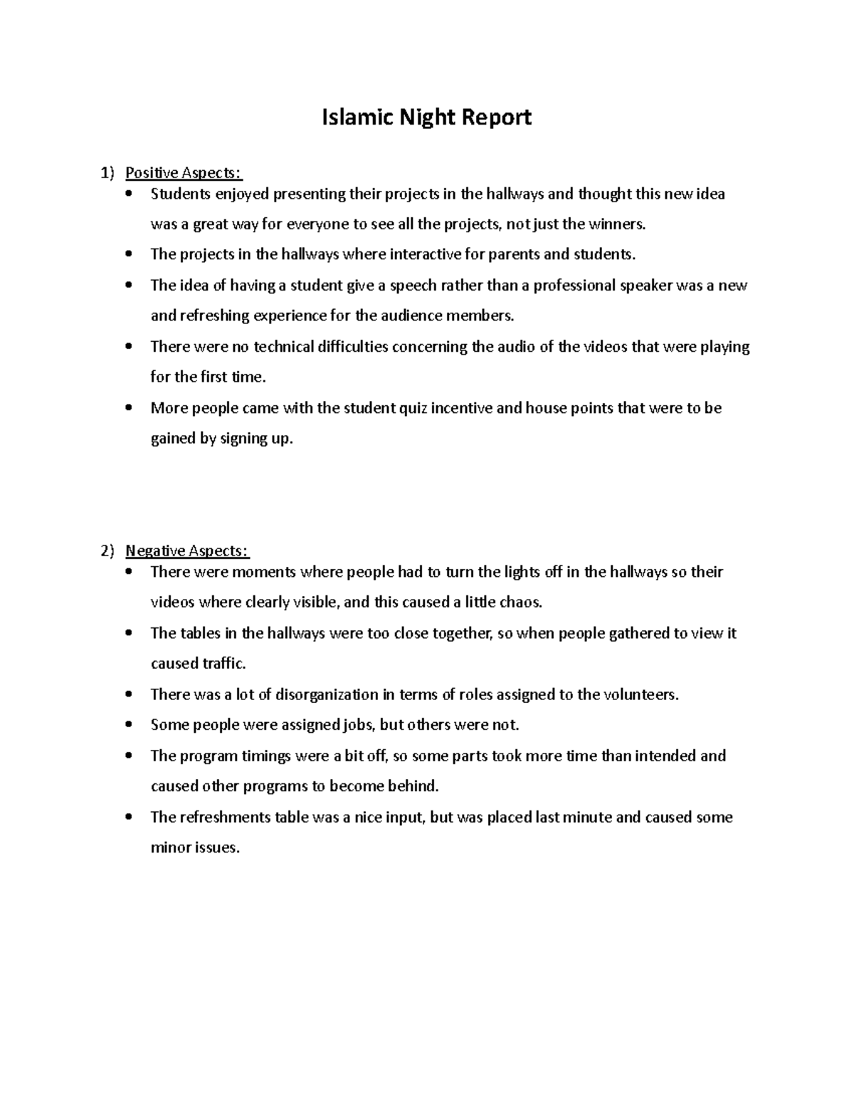 Islamic Night Report - dddddd - Islamic Night Report Posi琀椀ve Aspects ...