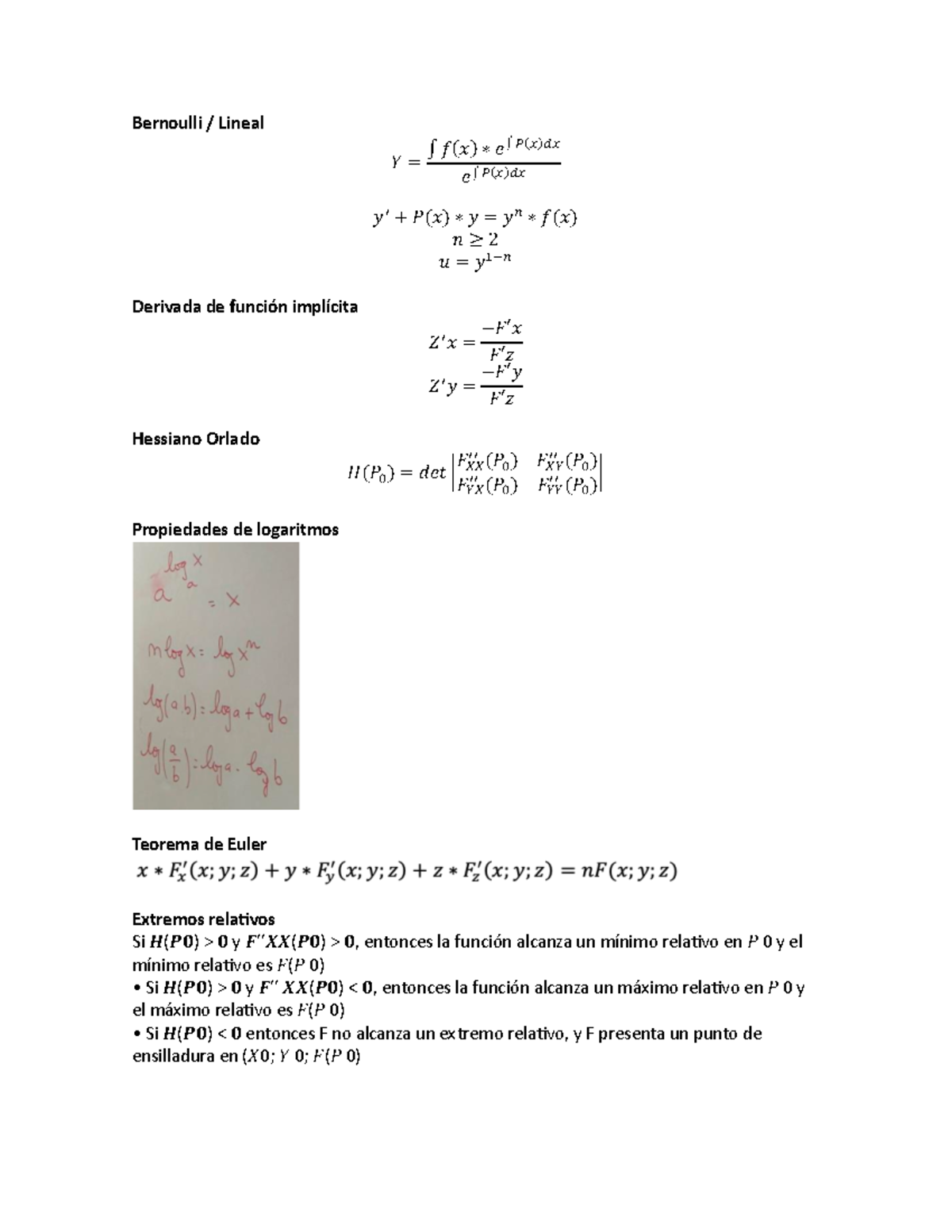 Hoja de fórmulas matemática para economistas segundo parcial ...