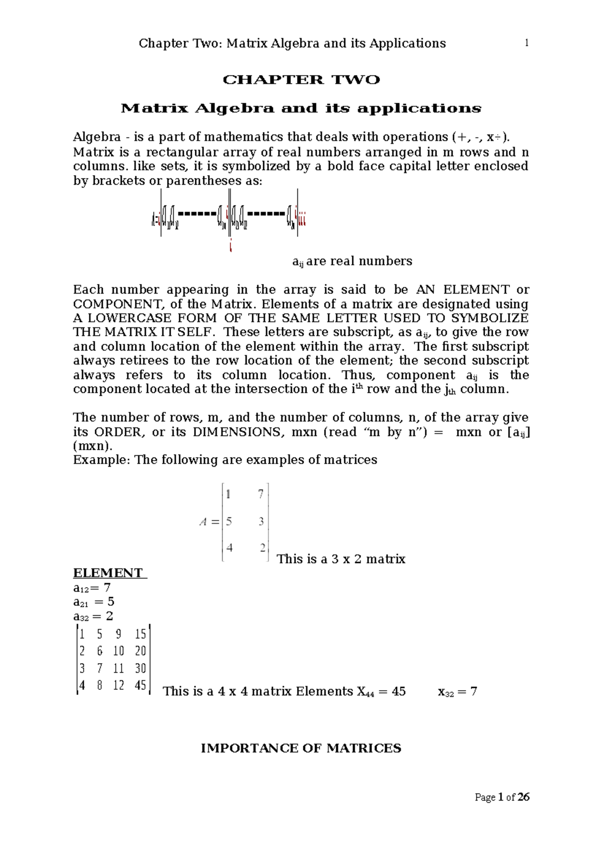 CH-II - Chapter Two: Matrix Algebra and its Applications CHAPTER TWO ...