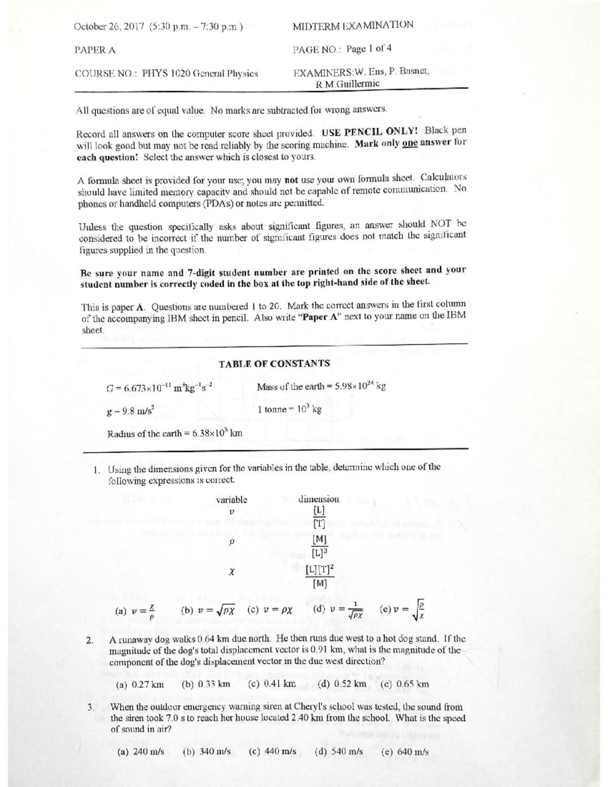 2017 Midterm - PHYS 1020 - U of M - Studocu