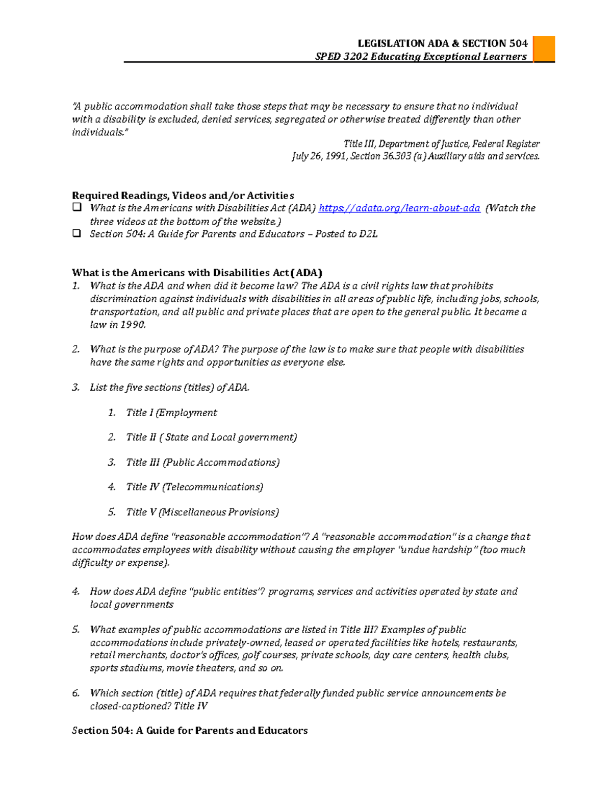 Study%20 Guide%20Legislation%20(ADA%20%26%20Section%20504 ...