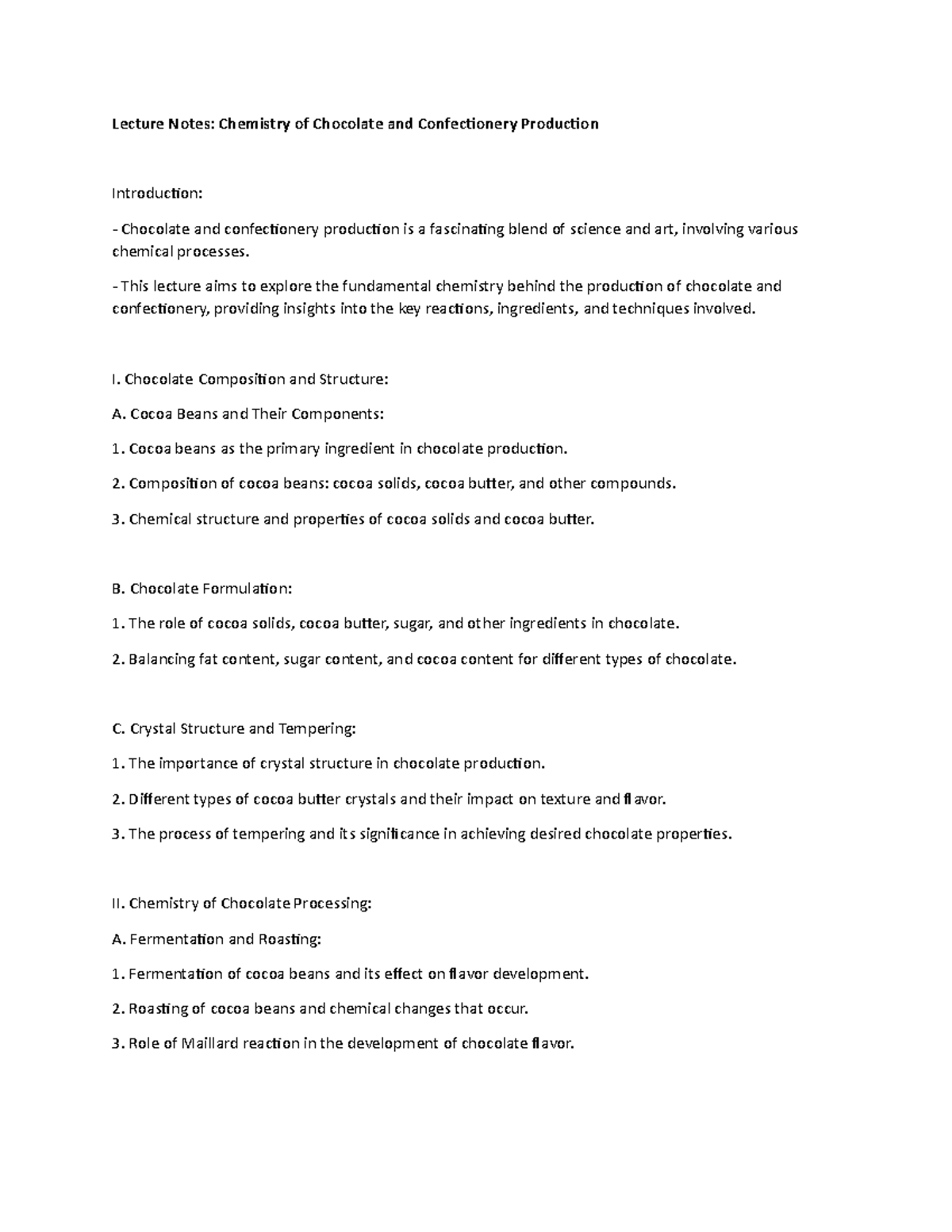 Lecture Notes: Chemistry of Chocolate and Confectionery Production ...