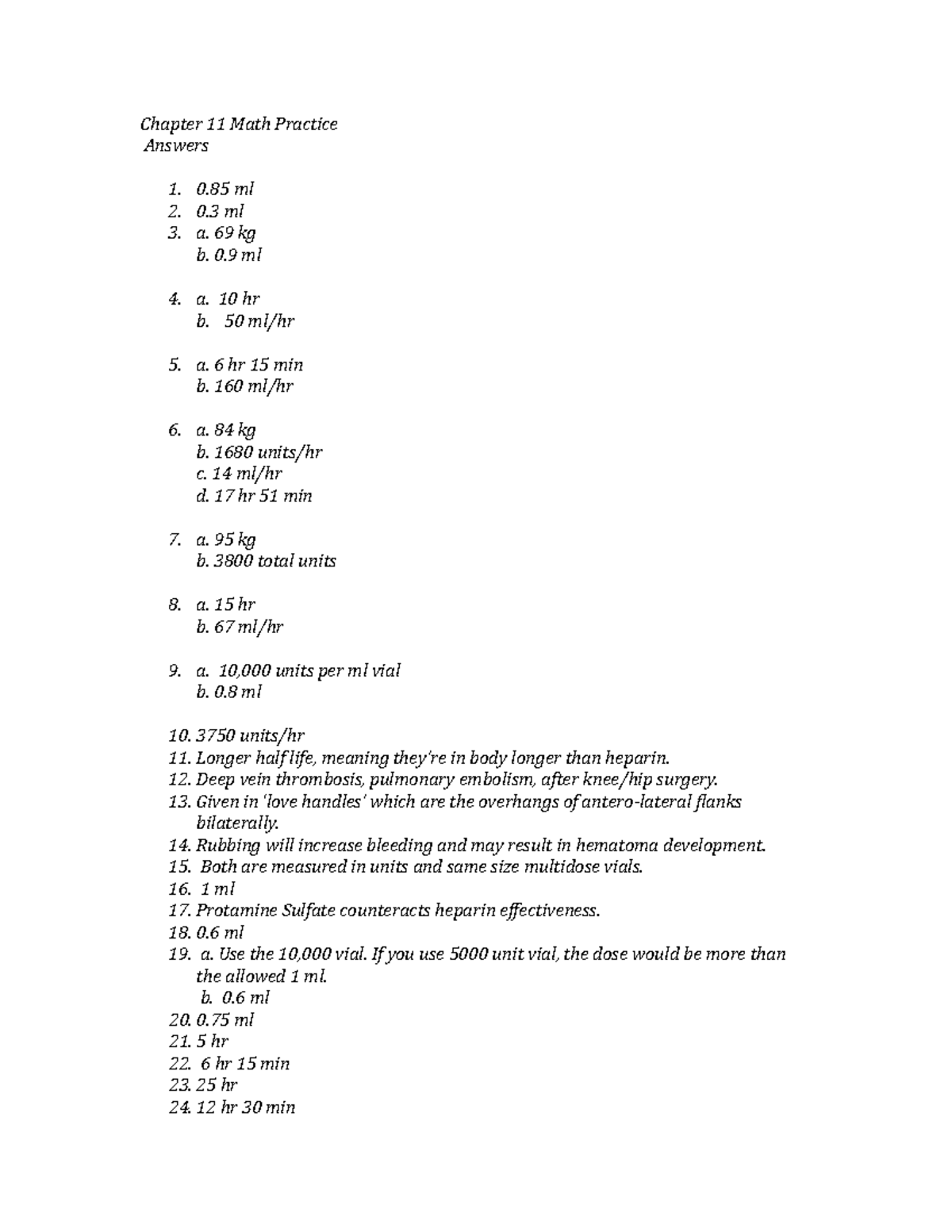 Chapter 11 Math Practice - Chapter 11 Math Practice Answers 0 ml 0 ml a ...