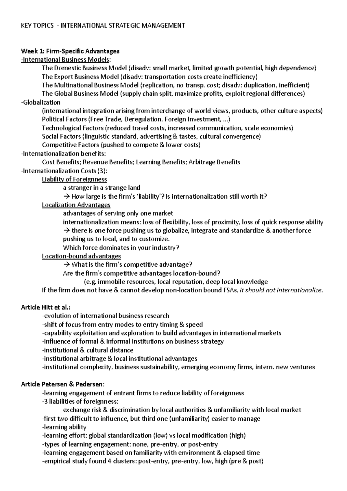 ISM Key Topics Exam Revision - KEY TOPICS INTERNATIONAL STRATEGIC 1 ...