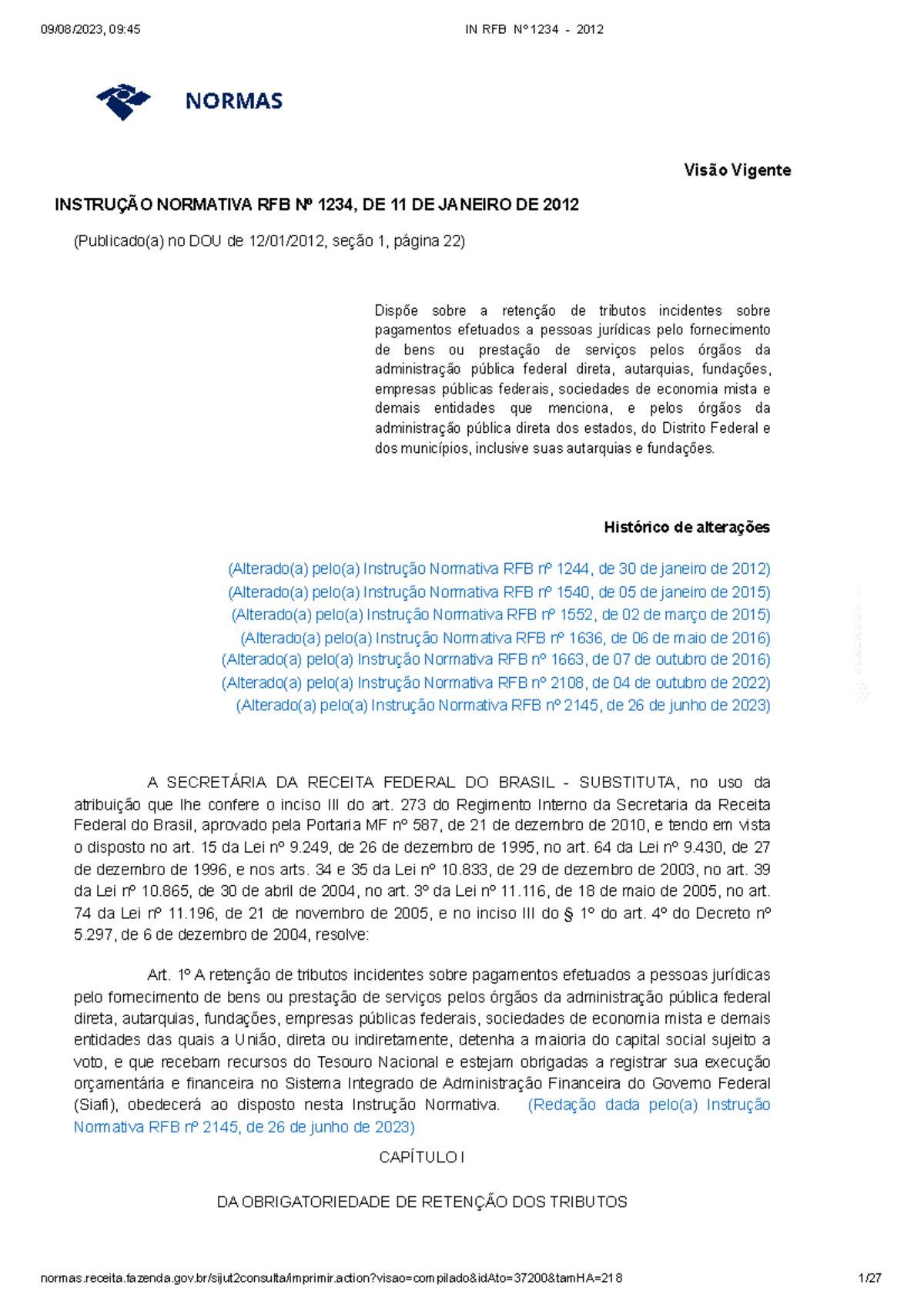 IN RFB Nº 1234 - 2012 - Instrução Normativa - NORMAS Visão Vigente ...