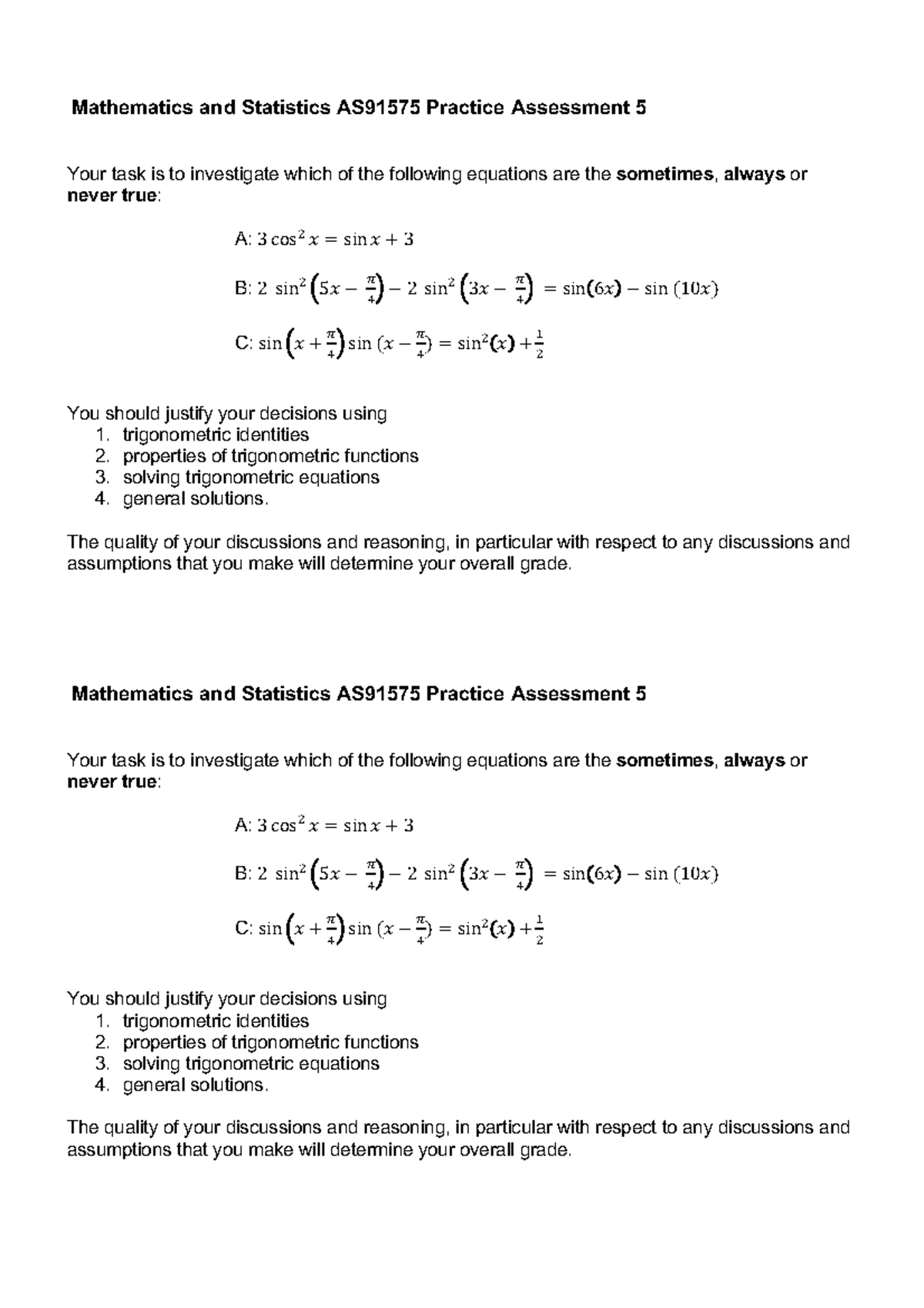Practice task 5 - Mathematics and Statistics AS 91575 Practice ...