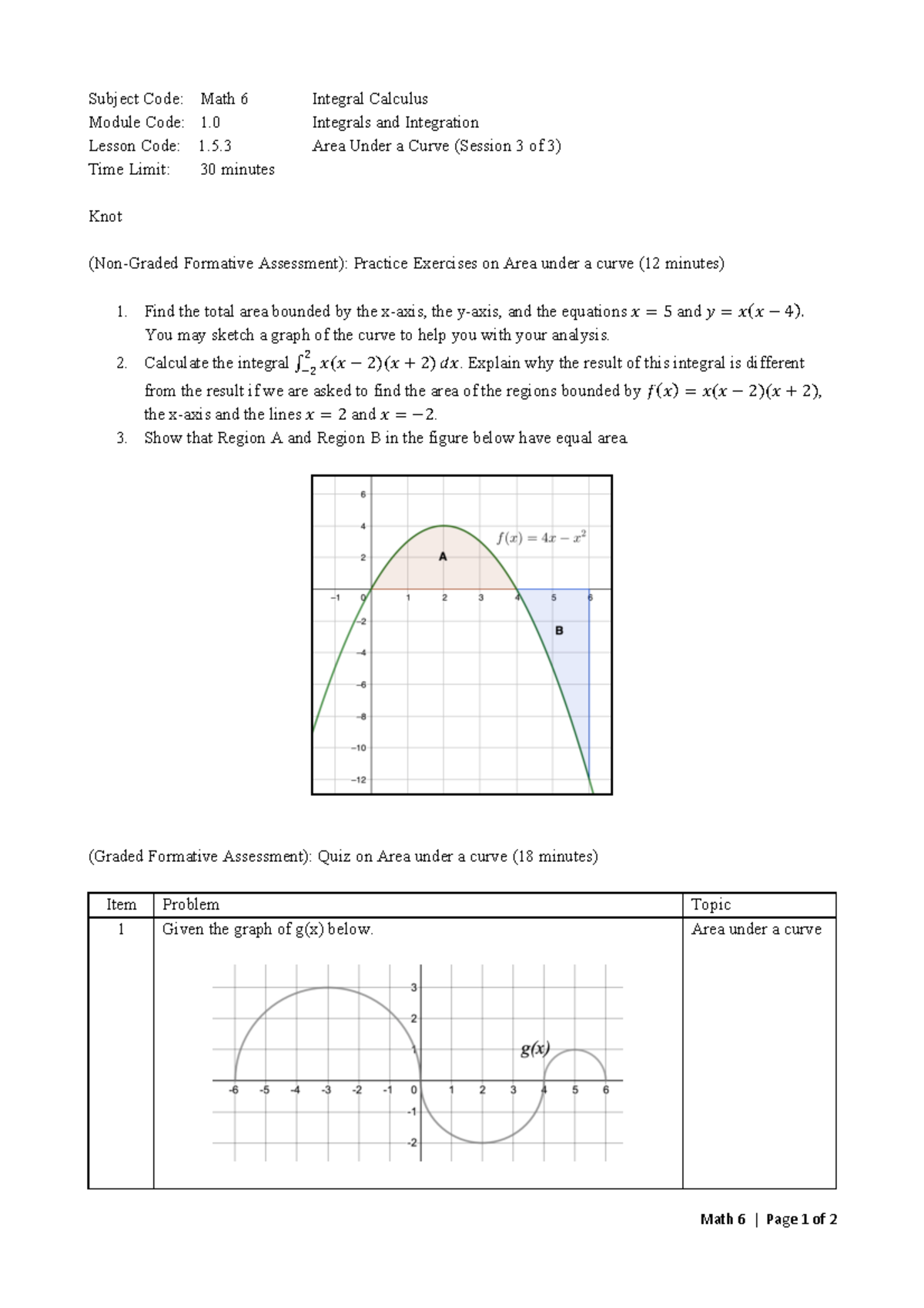 SLG 1.5.3 Area Under a Curve (Session 3 of 3) - Math 6 | Page 1 of 2 ...