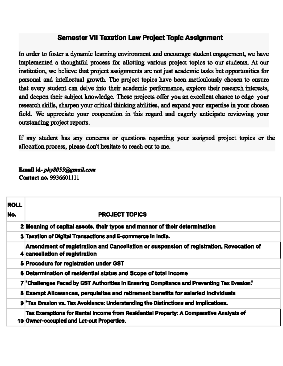 Project Topic Taxtion Law - LLB 3 year - Studocu