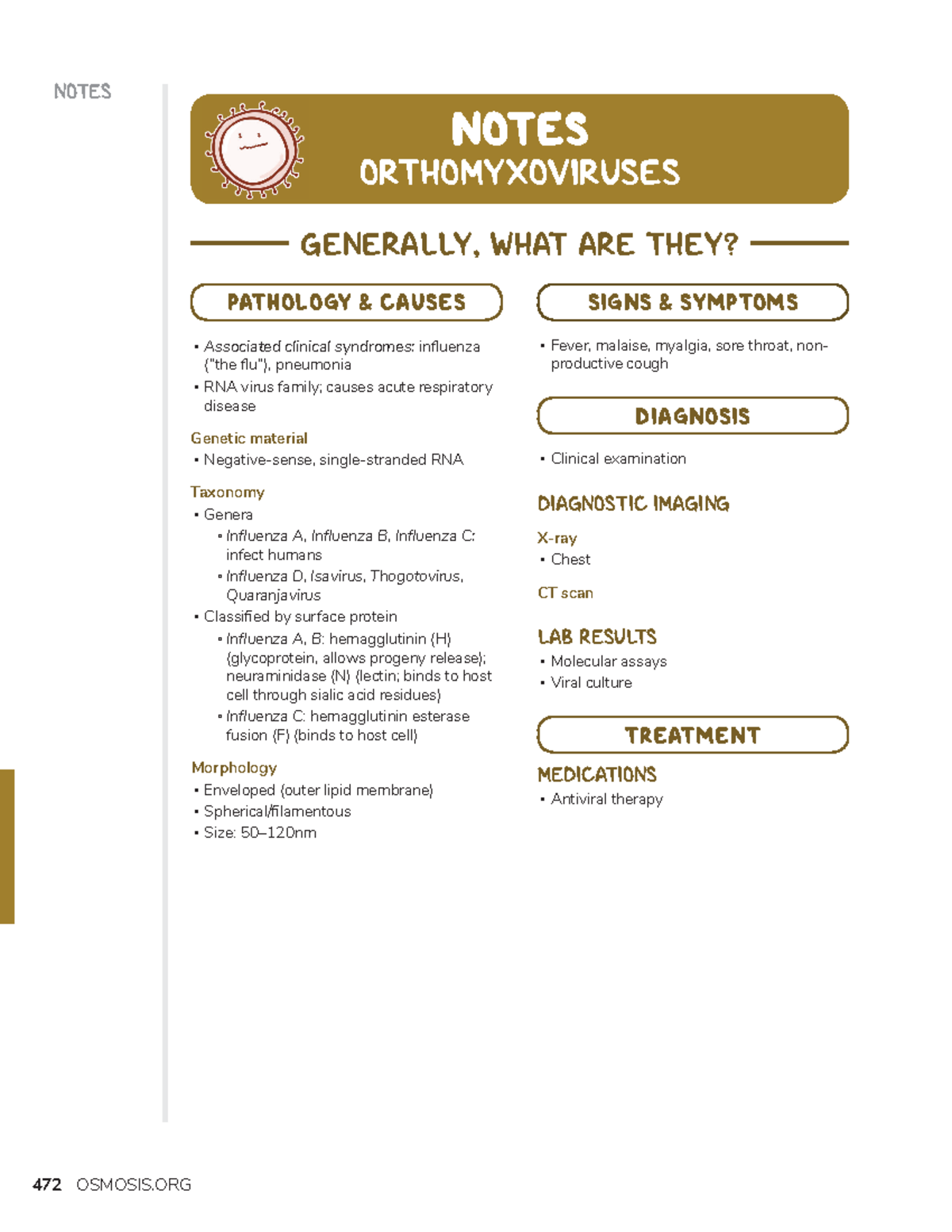 Orthomyxoviruses - Osmosis's prime notes on microbiology - ####### 472 ...