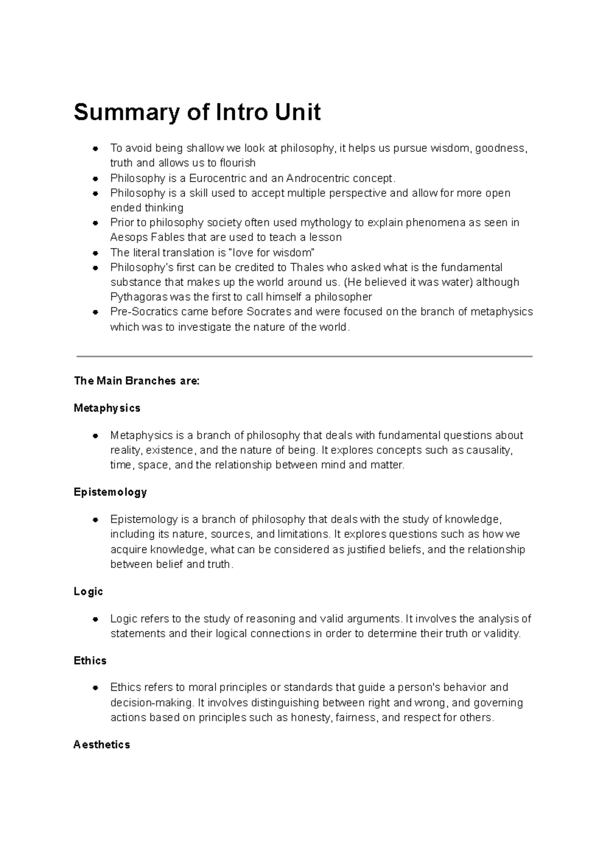Introduction Unit Summary - Summary of Intro Unit To avoid being ...