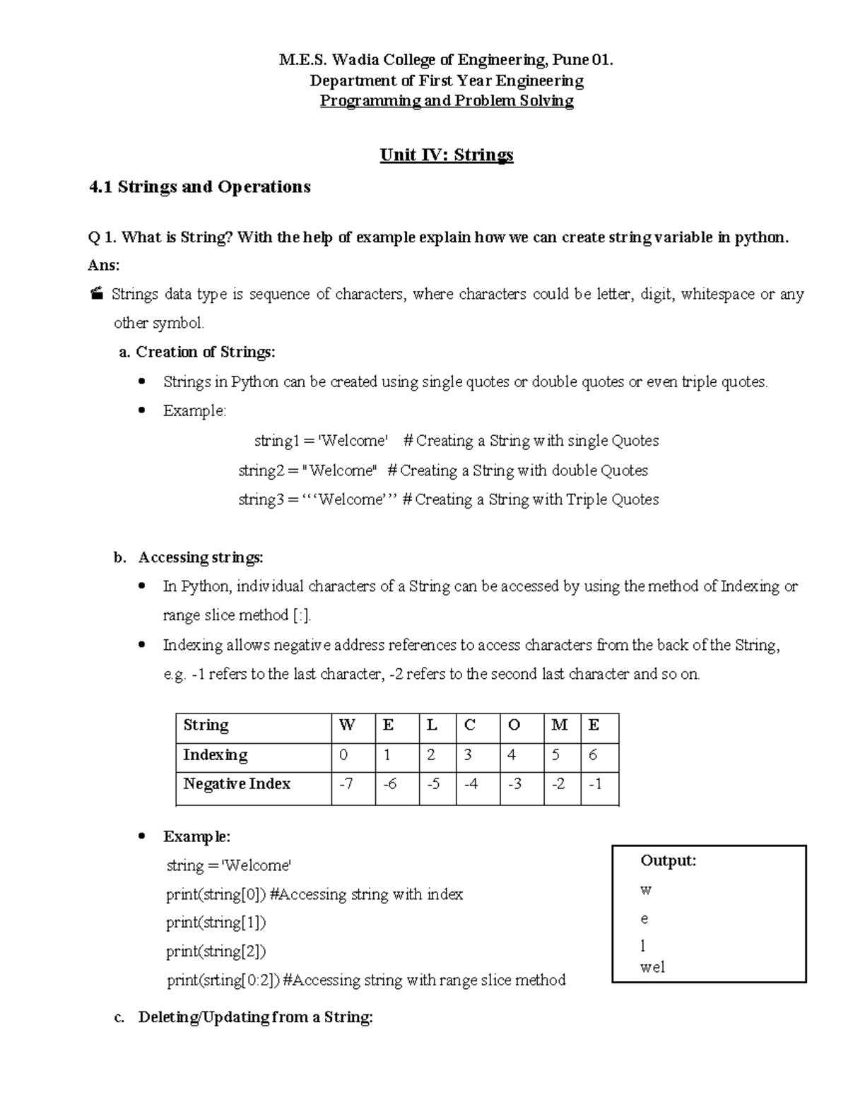 Pps Unit 4 Notes Pps4 M E Wadia College Of Engineering Pune 01 Department Of First Year