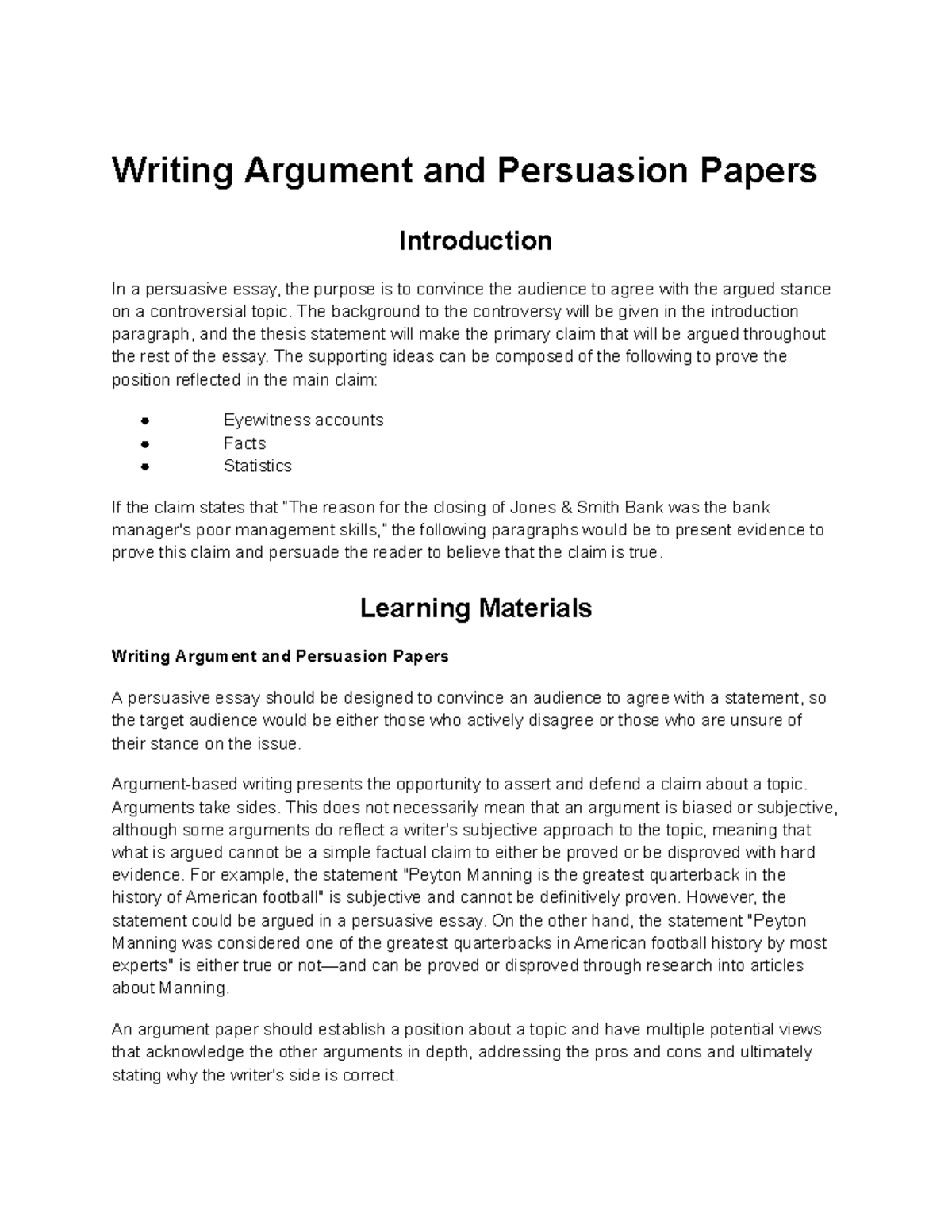 Writing Argument and Persuasion Papers - Writing Argument and ...