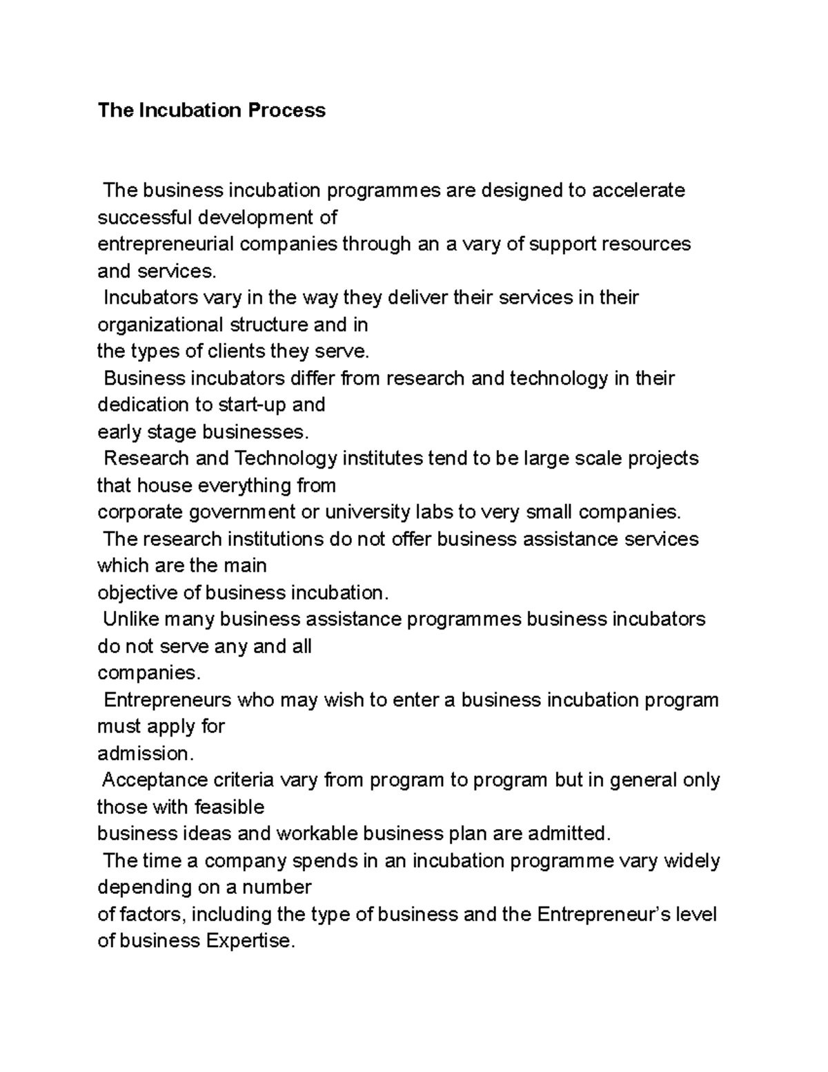 The Incubation Process (Entrepreneurship) - The Incubation Process The ...