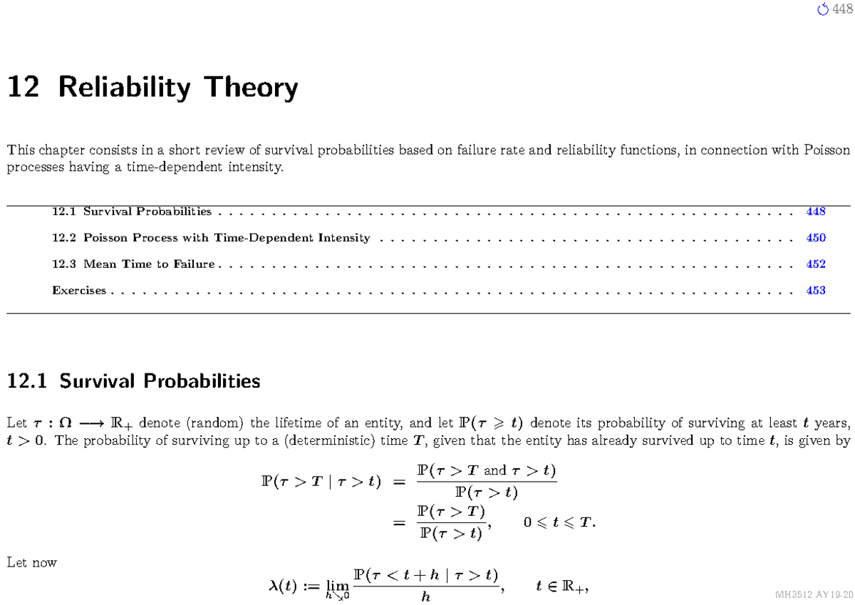 Chapter 12 - " 448 12 Reliability Theory This chapter consists in a short review of survival ...