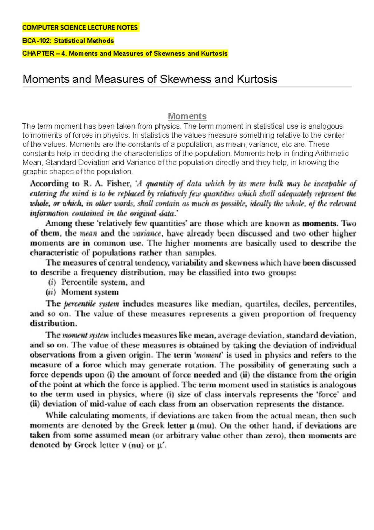 Ch 4 - moments and measures of skewness and kurtos - COMPUTER SCIENCE ...