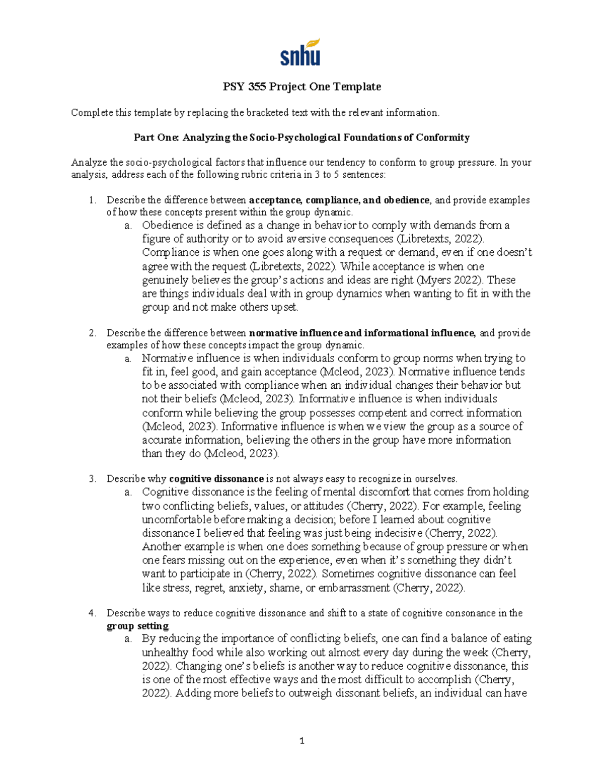 PSY 355 Project One Template - PSY 355 Project One Template Complete ...