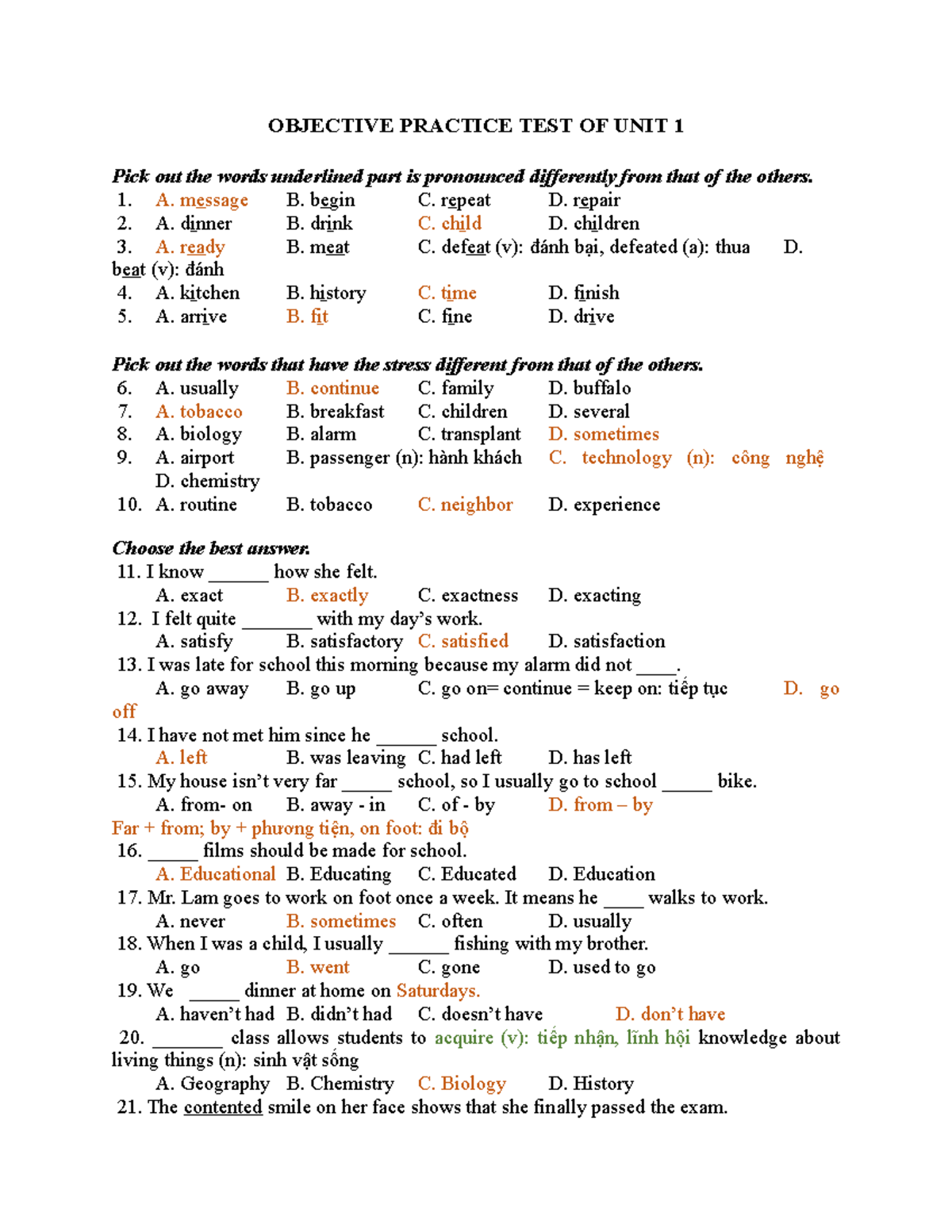 Objective Practice TEST OF UNIT 1 - OBJECTIVE PRACTICE TEST OF UNIT 1 ...