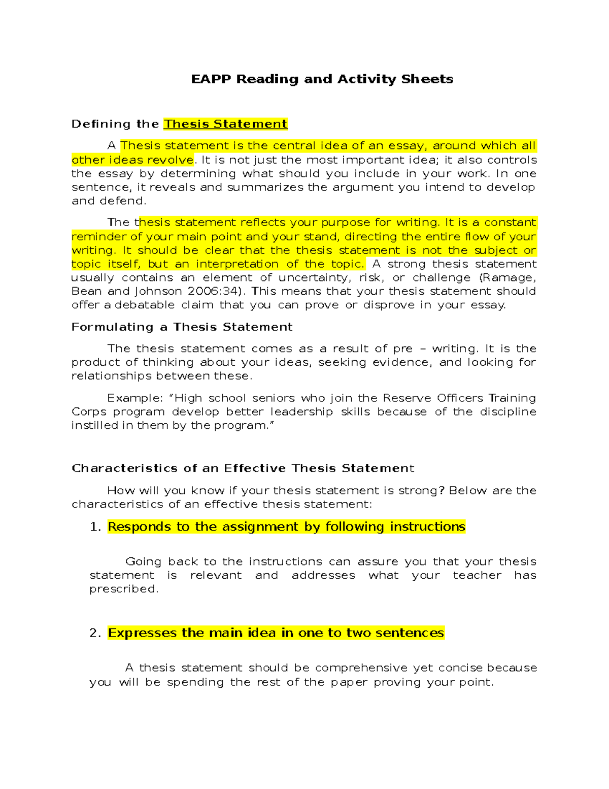 EAPP Reading and Activity Sheets - EAPP Reading and Activity Sheets ...