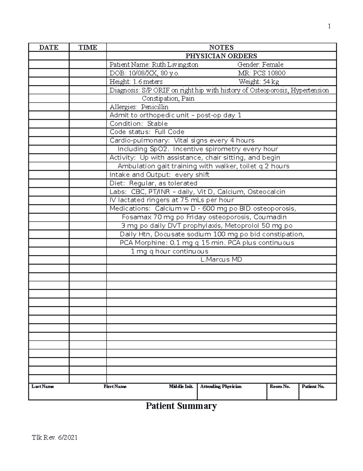 #3 Scenario - Lecture notes week 10 - DATE TIME NOTES PHYSICIAN ORDERS ...
