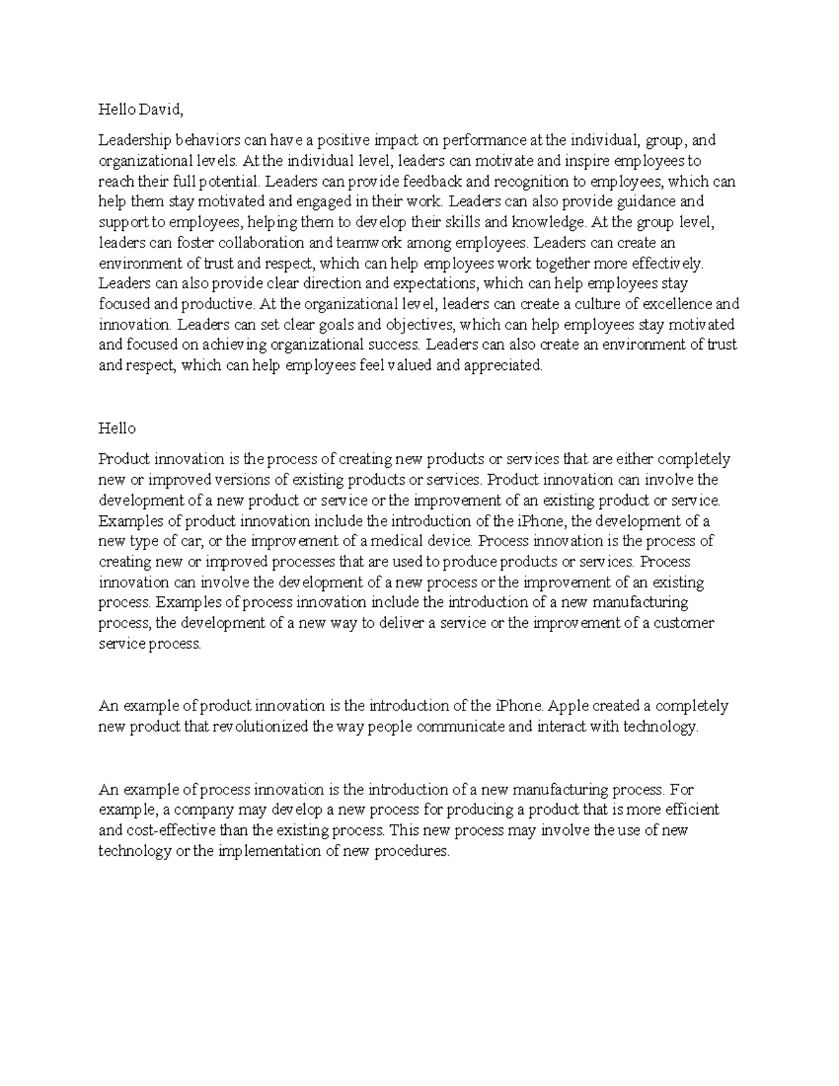 Hello David - education - Hello David, Leadership behaviors can have a ...