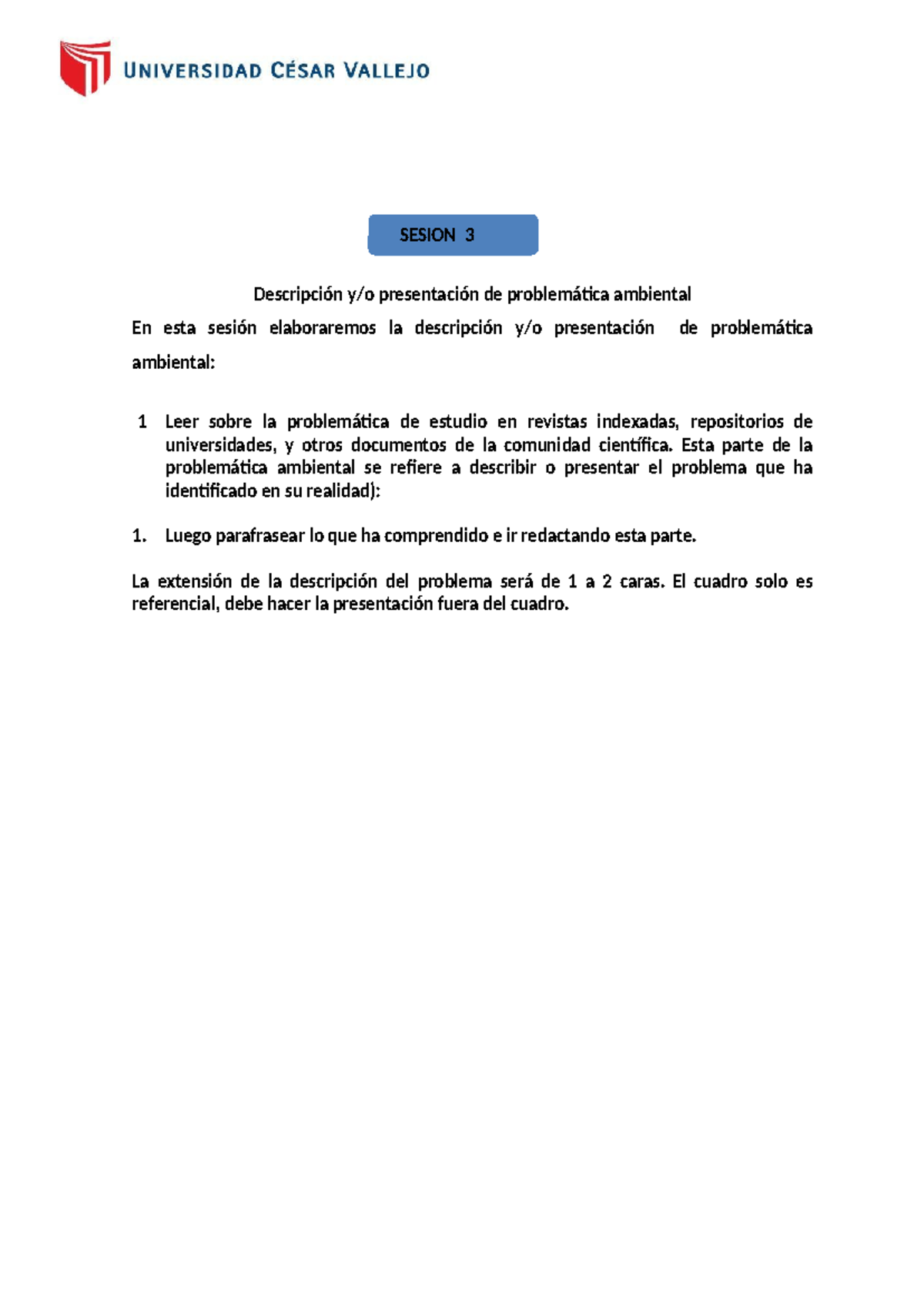 Sesion 3 - 2024 - Descripción y/o presentación de problemática ambiental En esta sesión ...