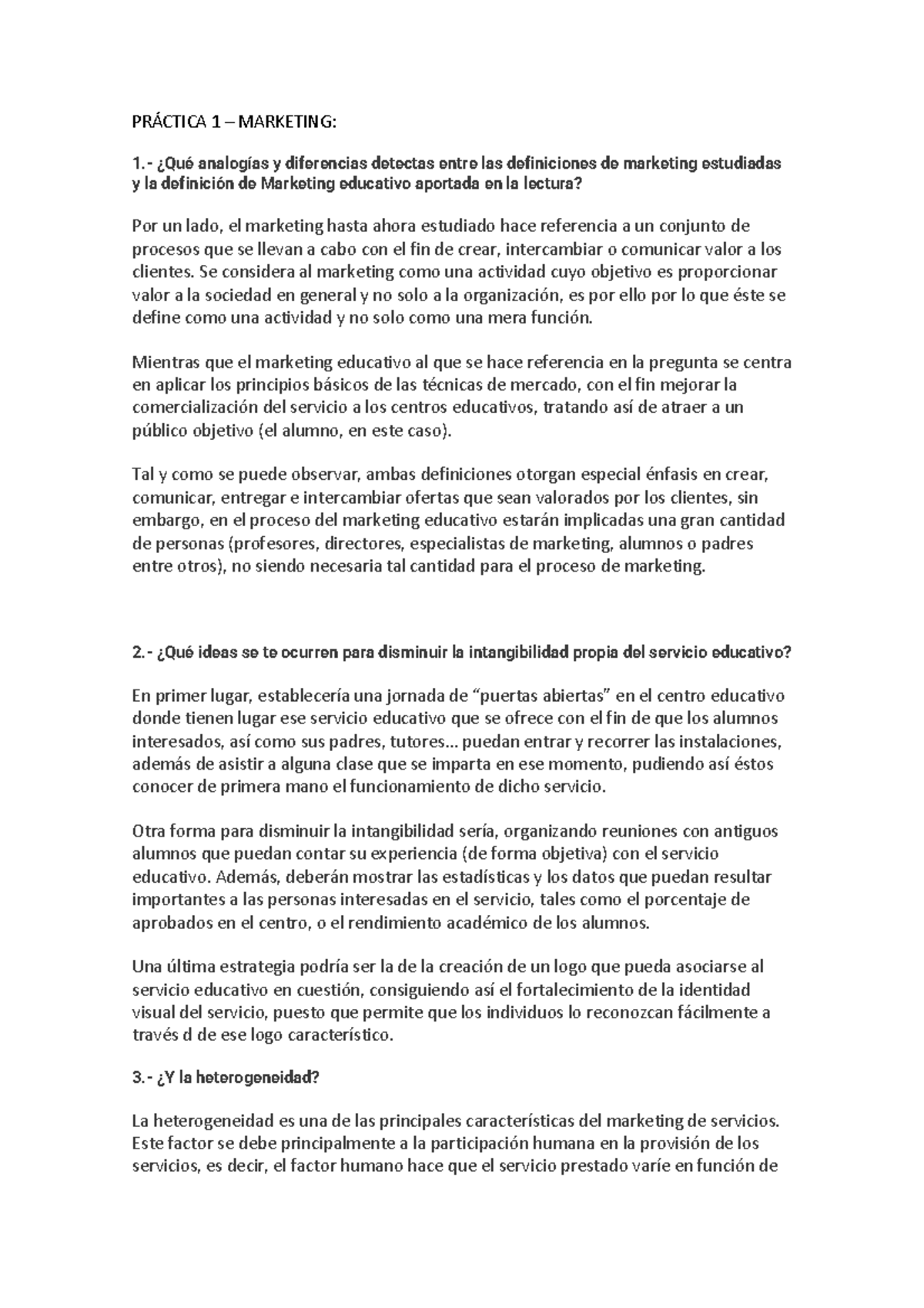 Práctica 1 - Práctica de Marketing educativo - PRÁCTICA 1 3 MARKETING ...