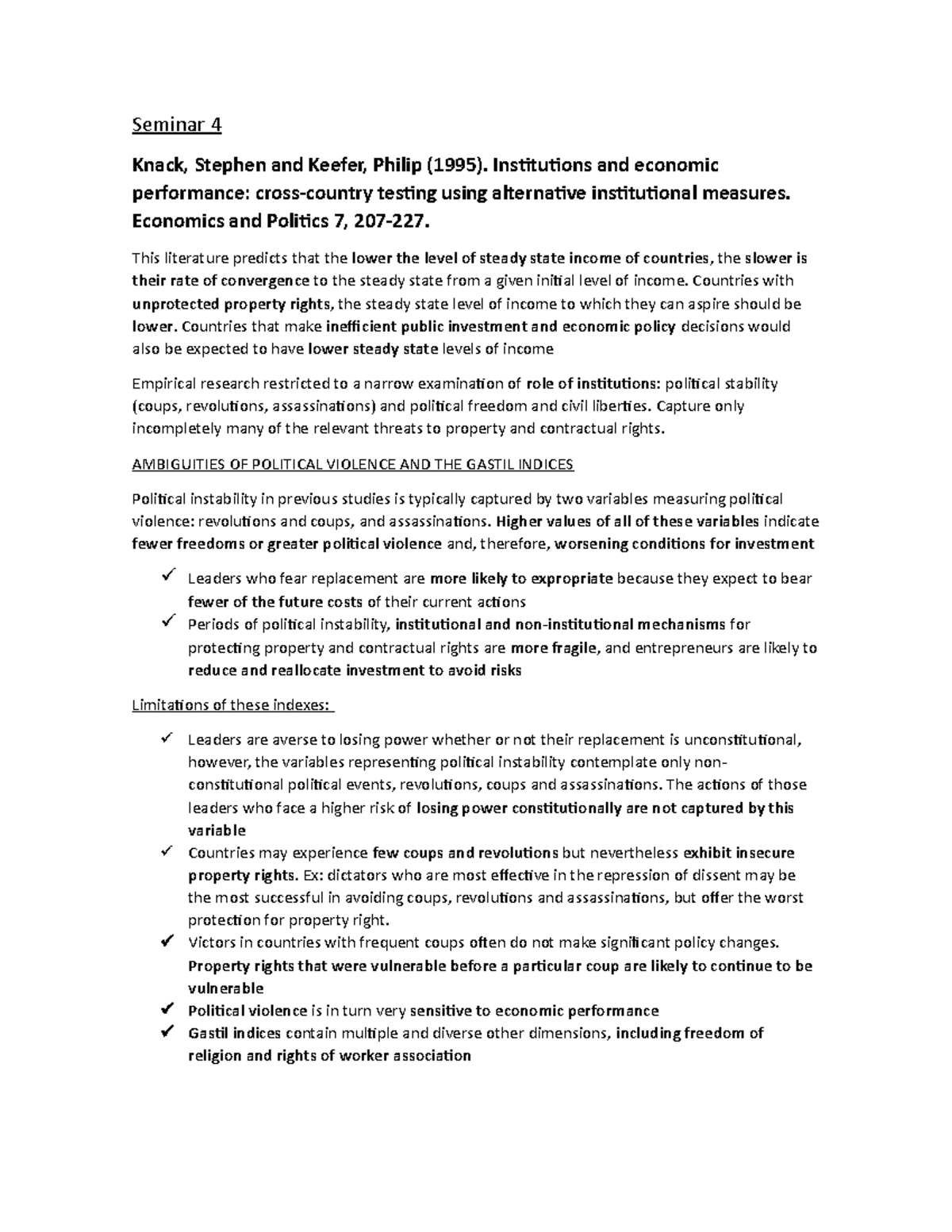 Resumenes - Seminar 4 Knack, Stephen and Keefer, Philip (1995 ...